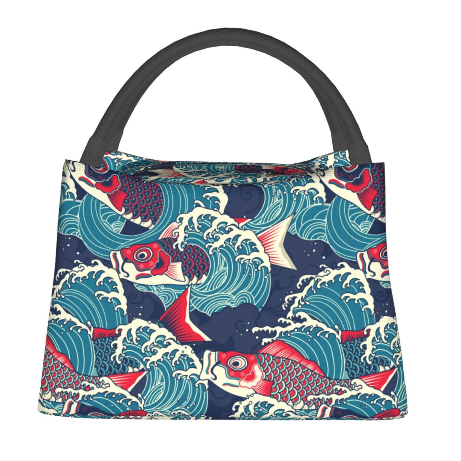 Yiaed Fish In The Wave Print Lunch box lunch bag Portable Insulated ...
