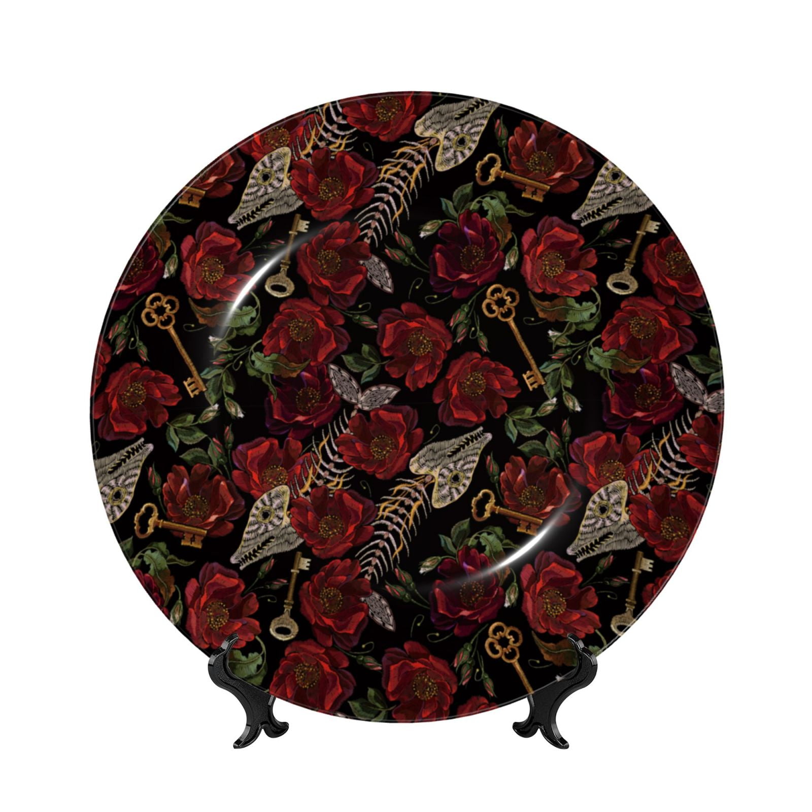 Yiaed Fishbone Rose Print Bone China Decorative Plate Ceramic Dinner ...