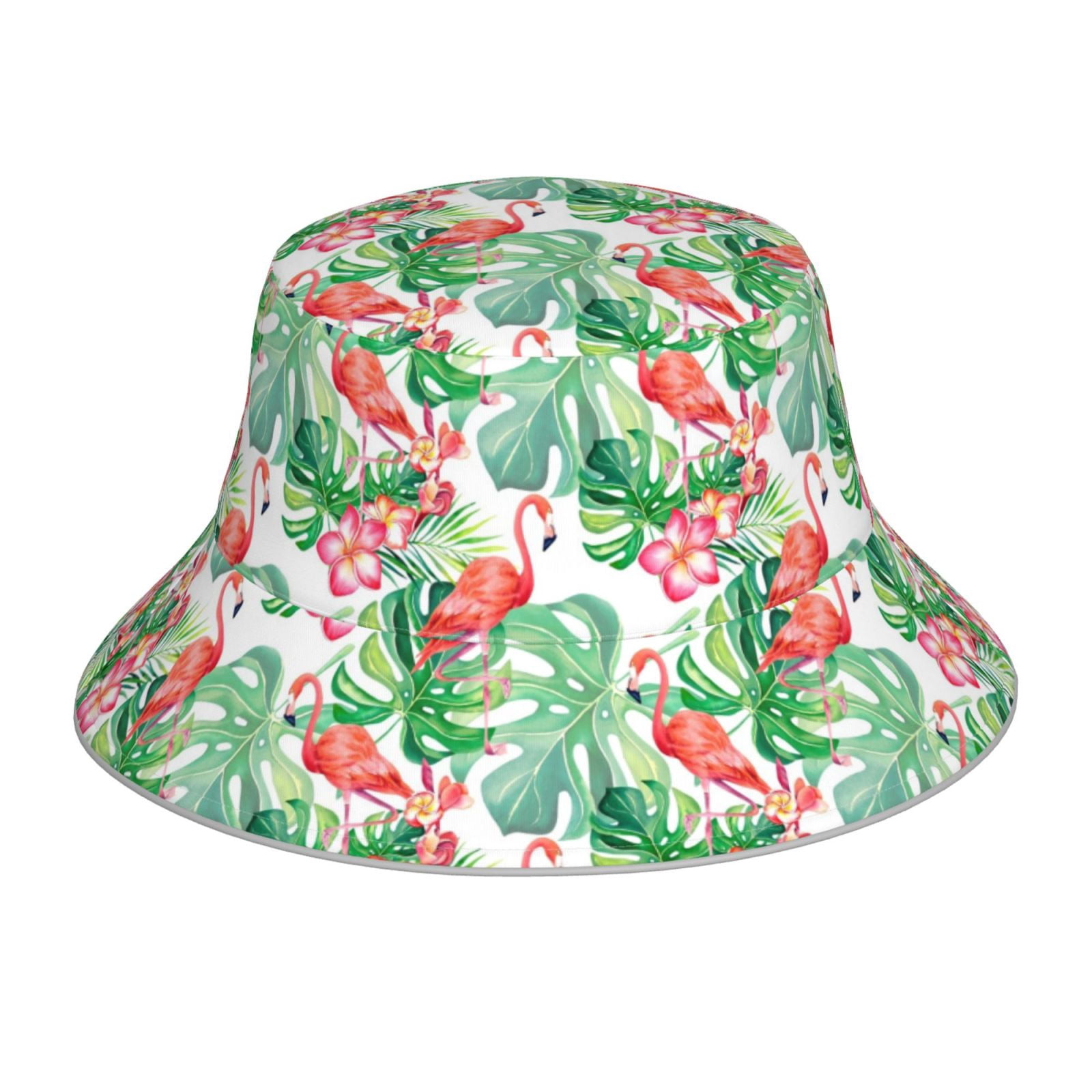 Yiaed Flamingo And Monstera Print Reflective Stripe Bucket Hat Unisex ...