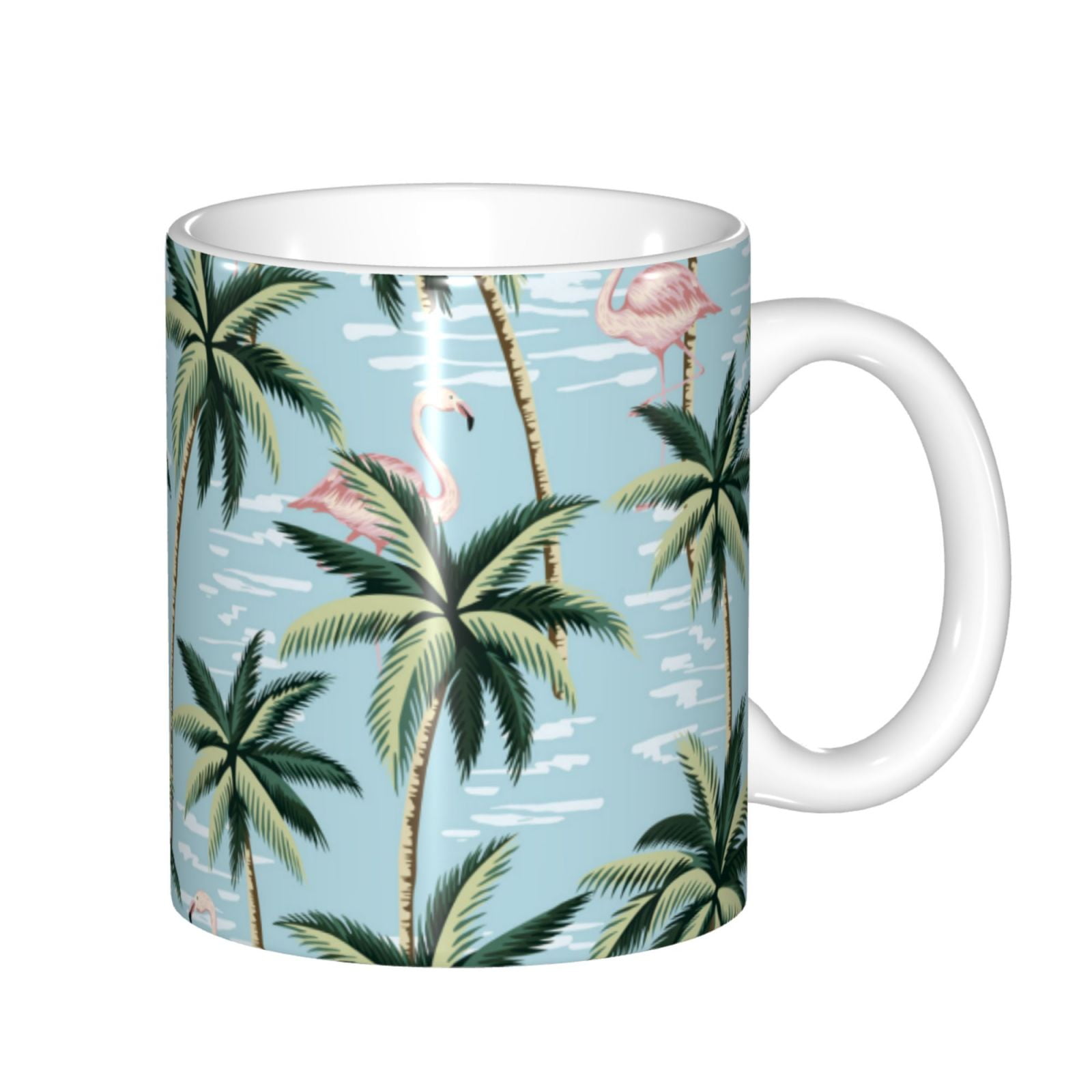 Yiaed Flamingos And Palms Print Ceramics Coffee,Large Handle Design ...