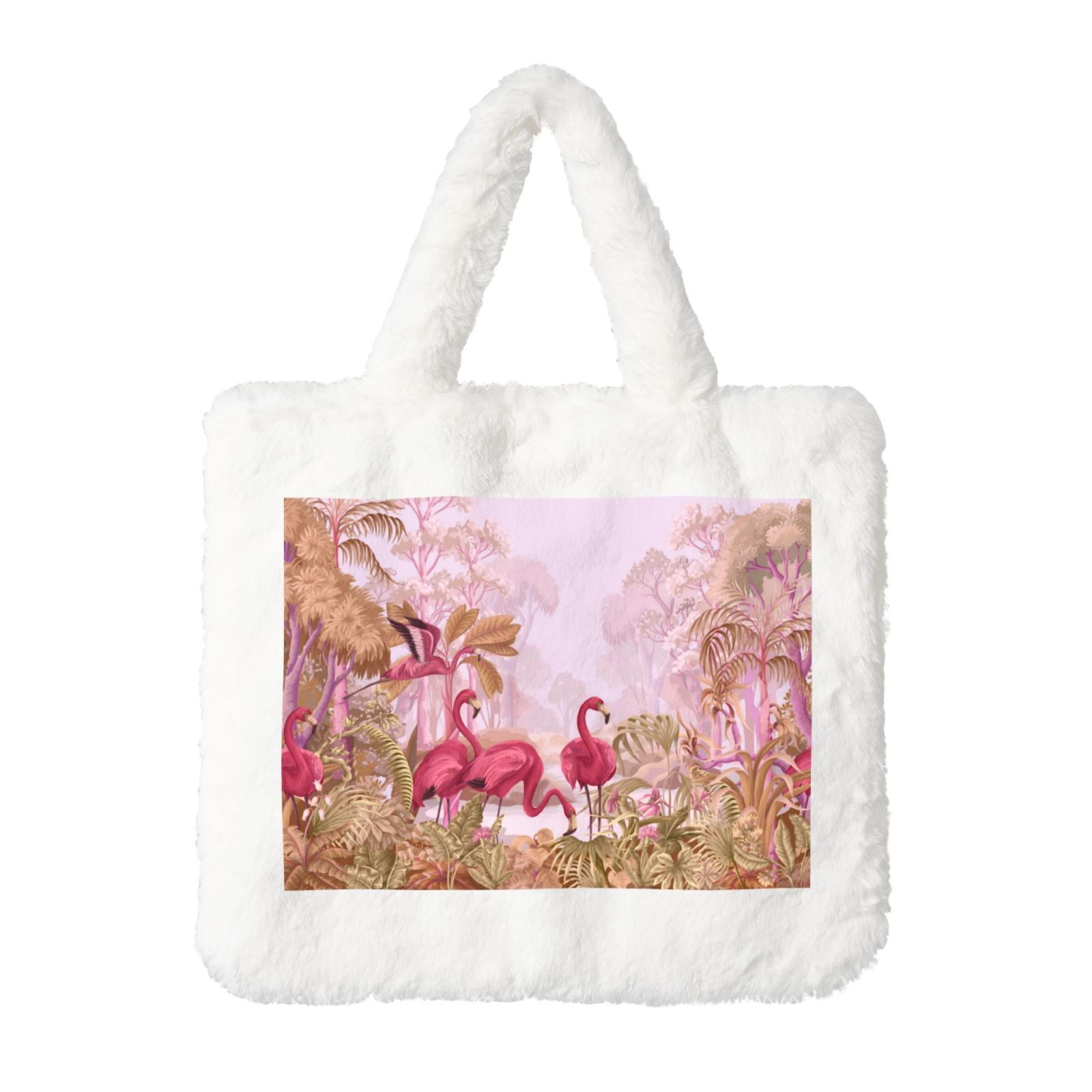 Yiaed Flamingos In The Tropical Forest Print Fluffy Shoulder Bag Plush ...