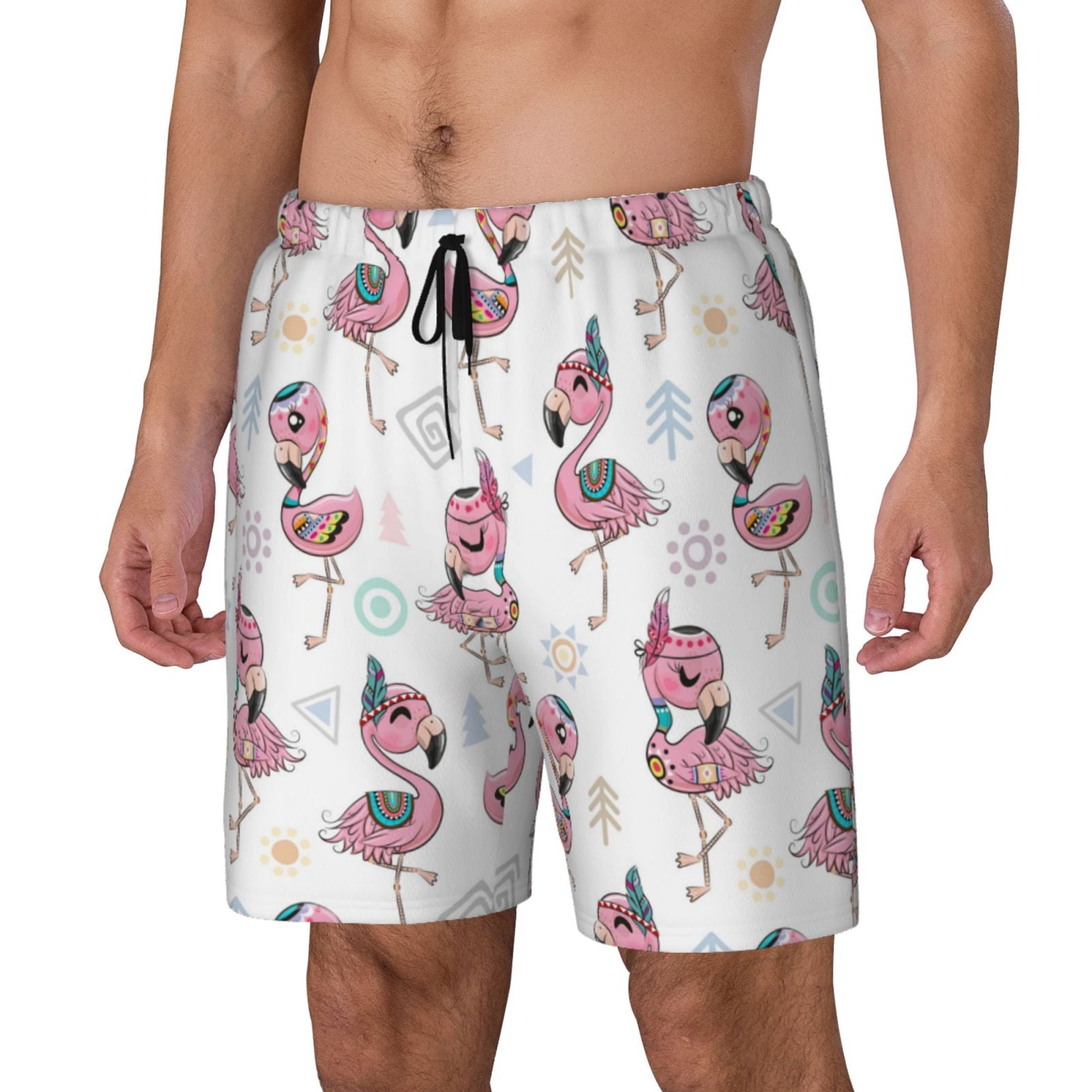 Yiaed Flamingos Tribal Print Mens Swim Trunks Bathing Suit Compression ...