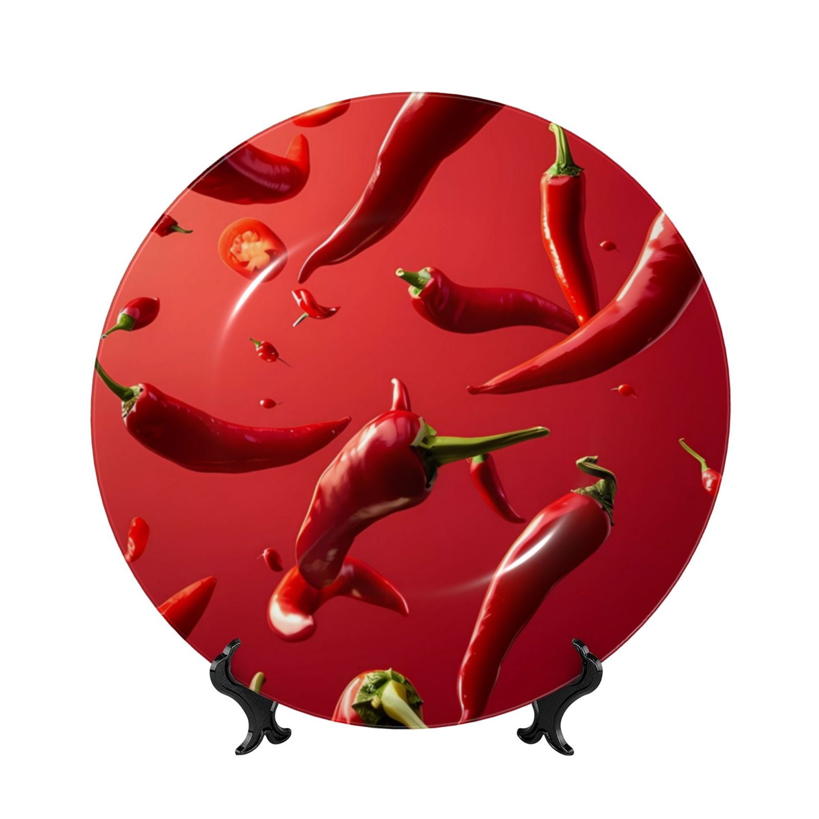 Yiaed Floating Red Chili Peppers Print Bone China Decorative Plate ...