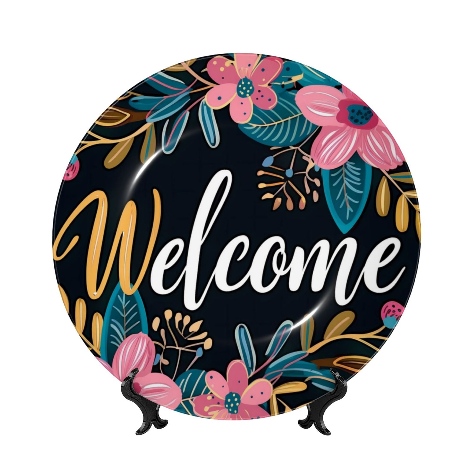 Yiaed Floral Welcome Sign Print Bone China Decorative Plate Ceramic ...