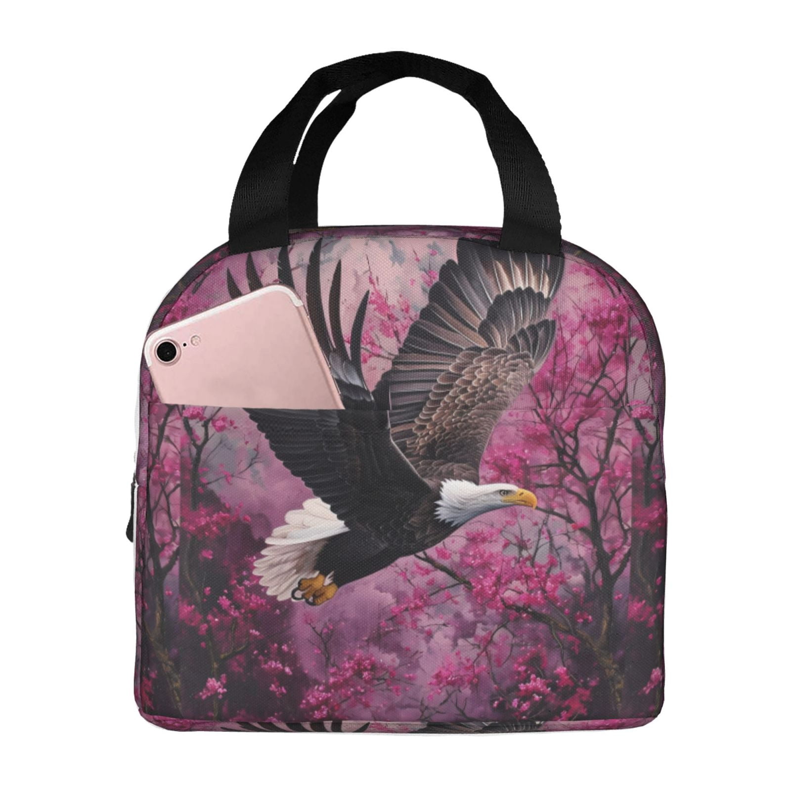 Yiaed Flower Bald Eagle Print Insulated Lunch Bag Reusable Cute Tote ...