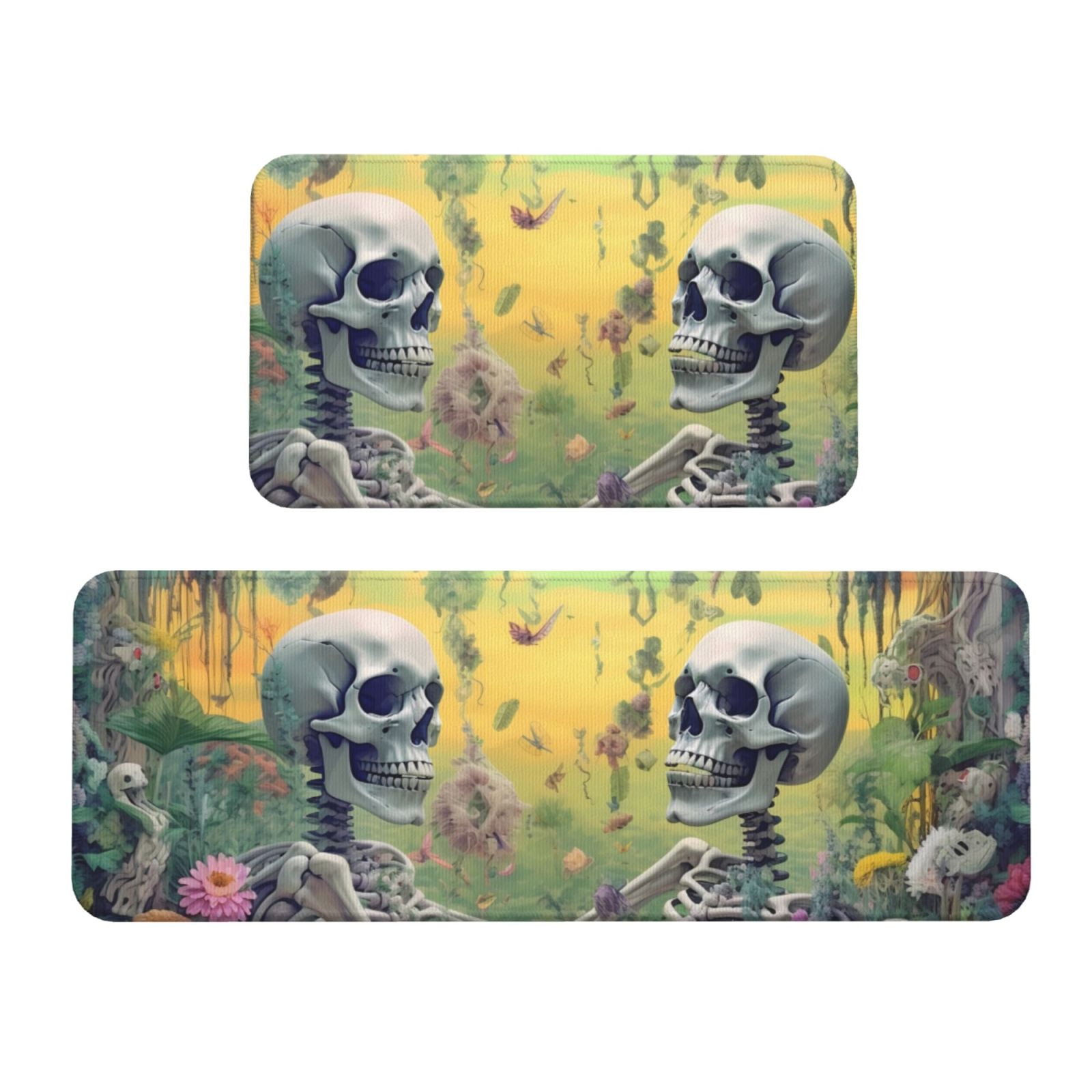 Yiaed Flower Butterfly Skull Couple Kitchen Rugs Sets of 2 Kitchen Mats ...