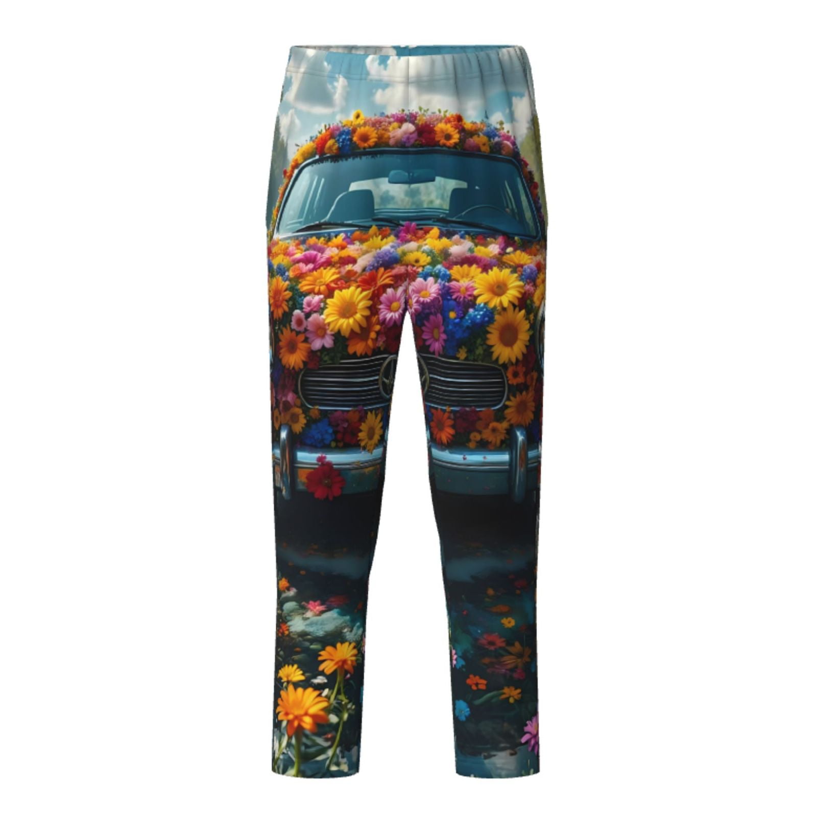 Yiaed Flower Covered Vintage Car Print Teenagers' Lounge Pants, Loose ...