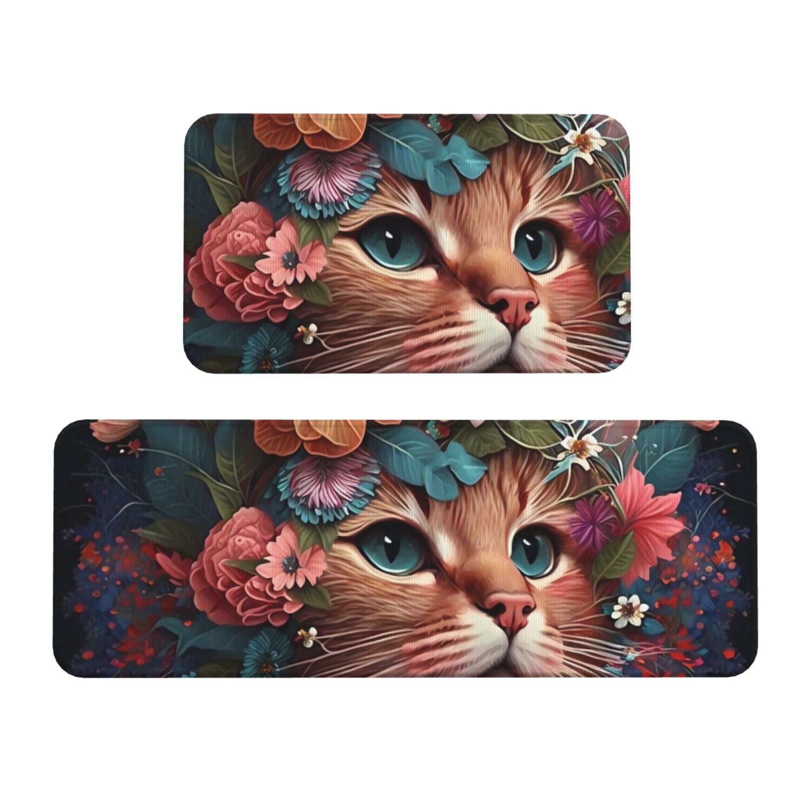 Yiaed Flower Crown Cat Kitchen Rugs Sets of 2 Kitchen Mats Cushioned ...