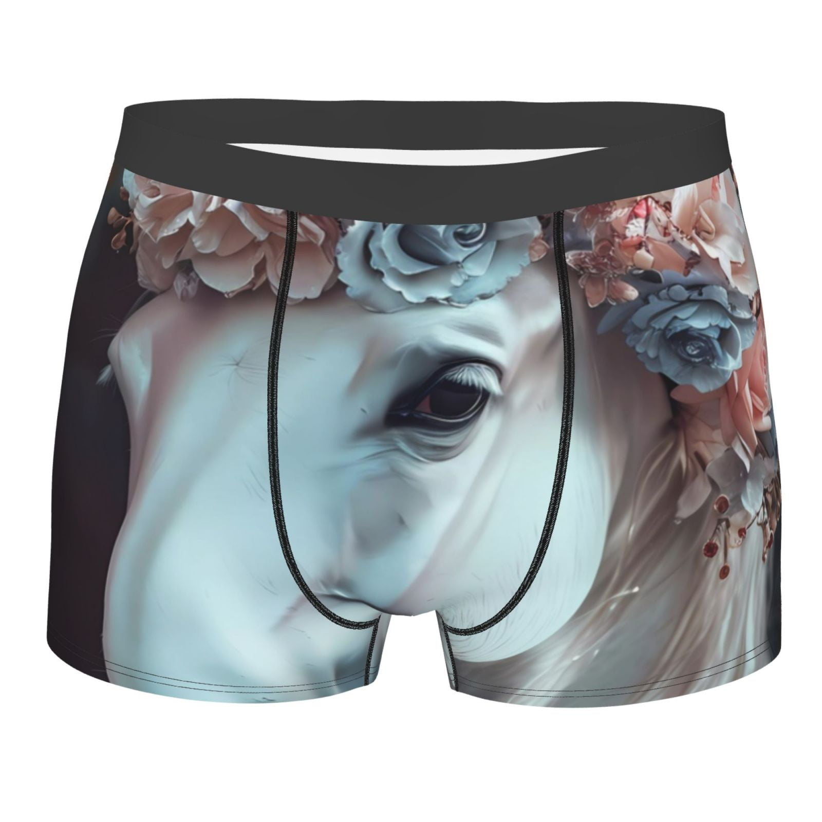 Yiaed Flower Crown White Horse Print Men's Soft Cotton Boxer Shorts ...