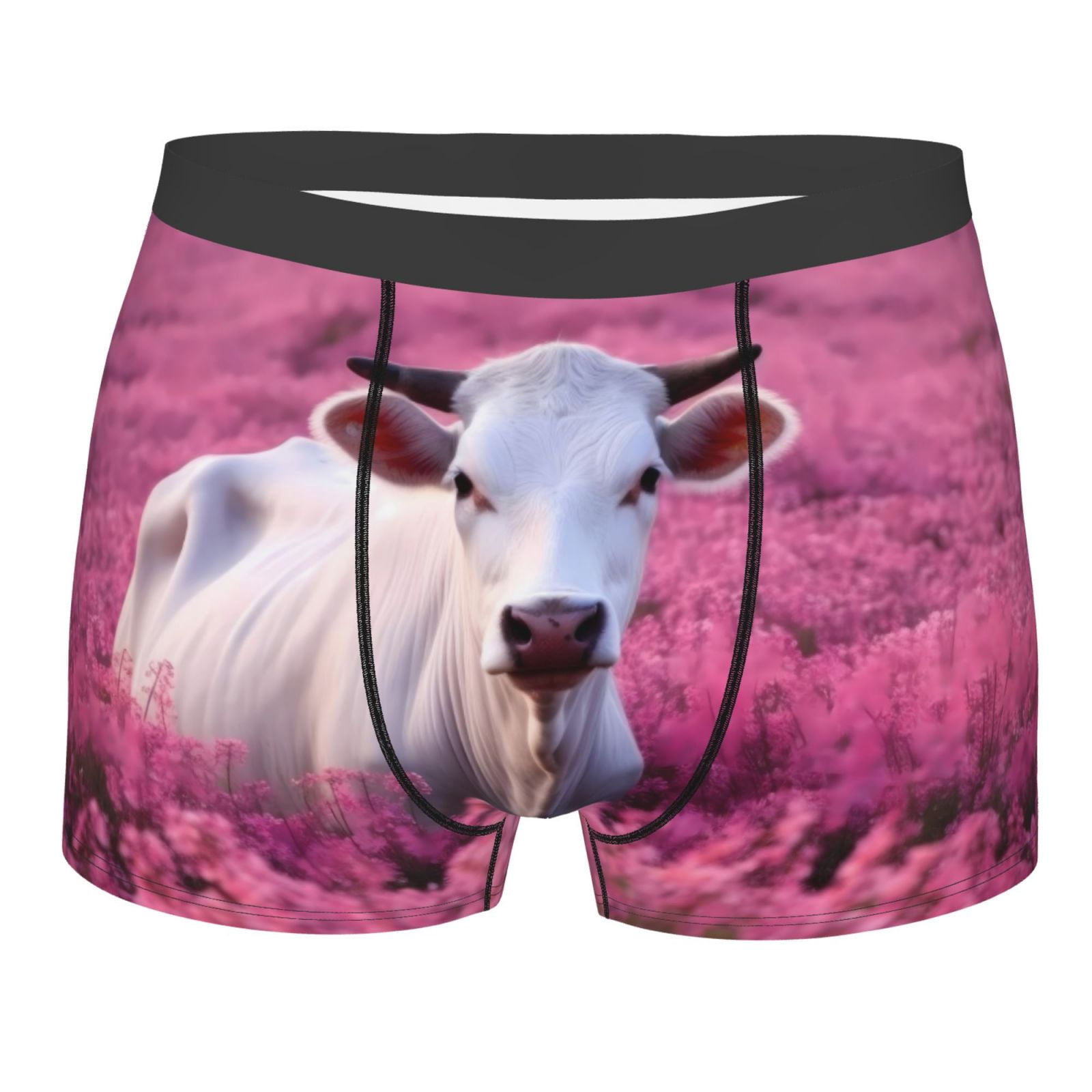 Yiaed Flower Field Cow Print Men's Soft Cotton Boxer Shorts Breathable ...