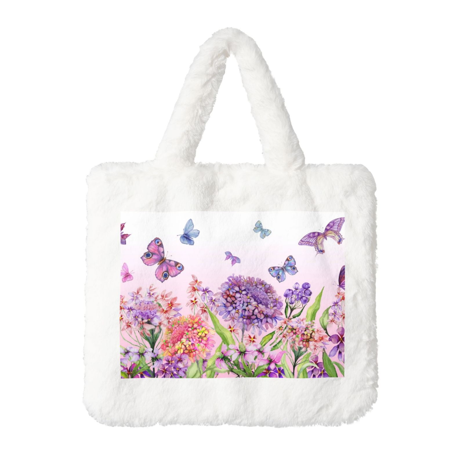 Yiaed Flowers And Colorful Butterflies Print Fluffy Shoulder Bag Plush ...