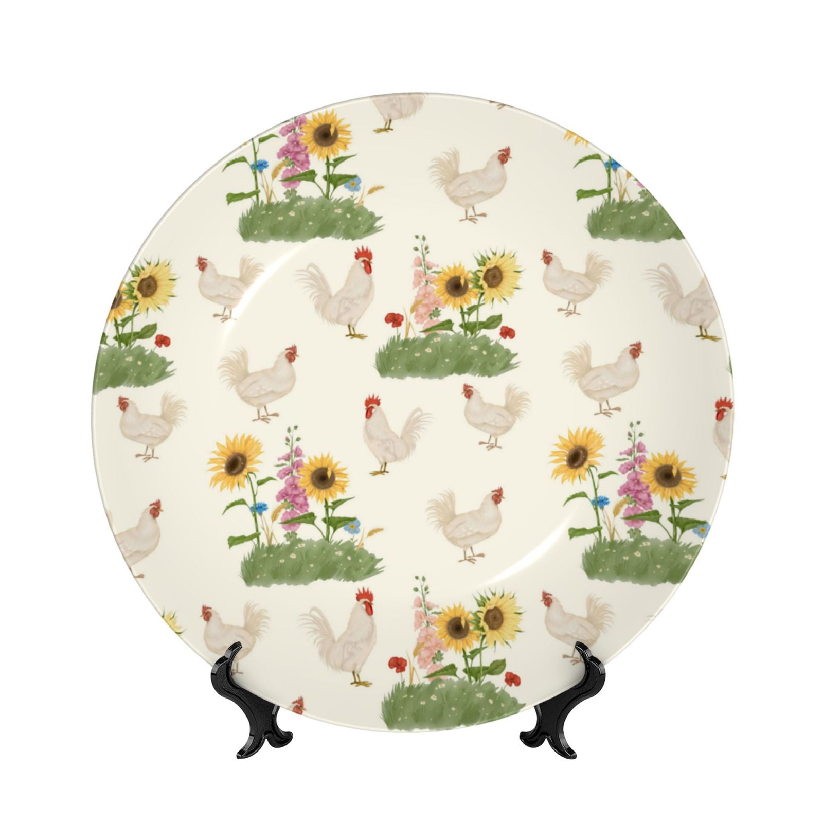 Yiaed Flowers And Hens Print Bone China Decorative Plate Ceramic Dinner ...