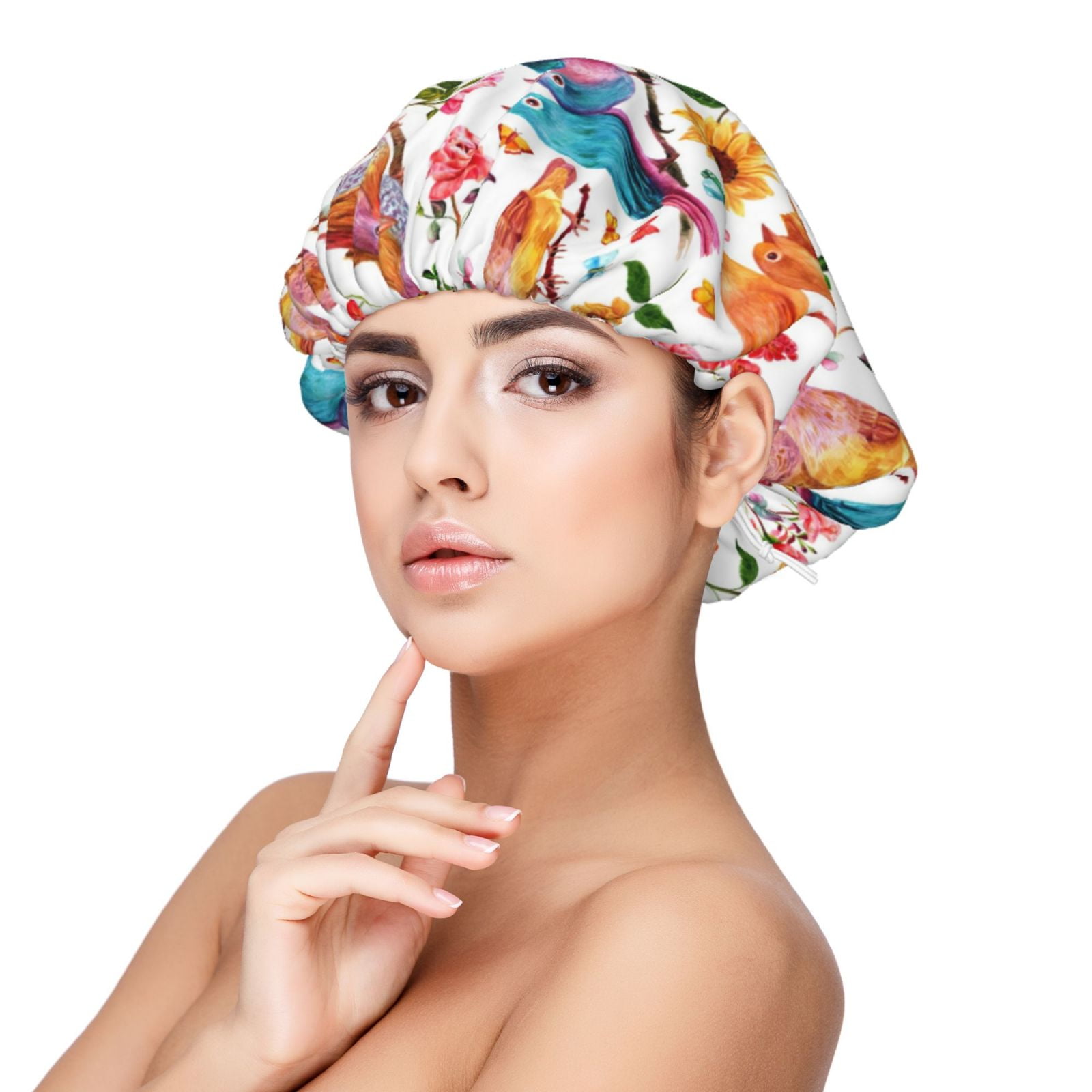 Yiaed Flowers Birds And Butterflies Print Satin Bonnet Silk Bonnet Hair ...