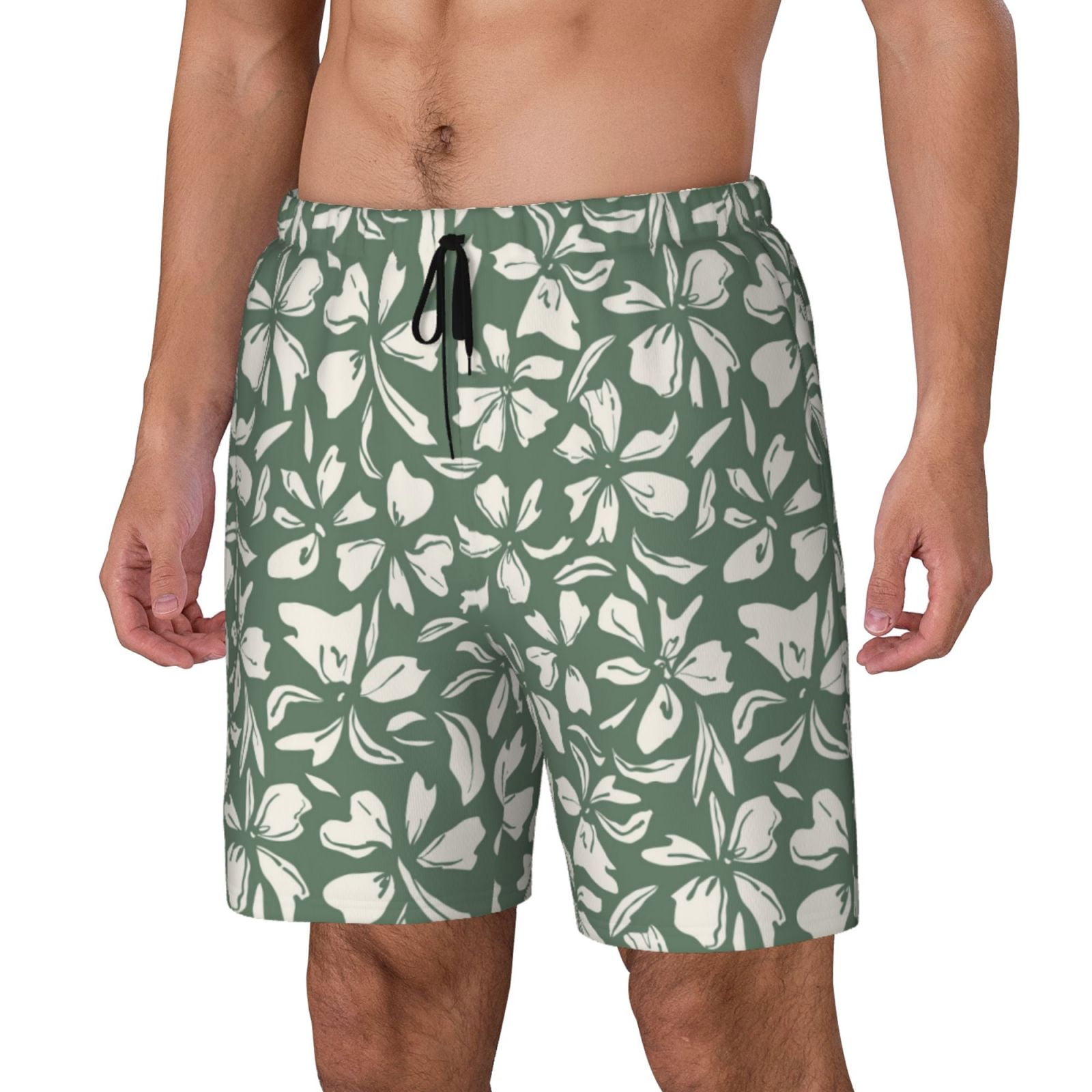 Yiaed Flowers With Leaves Print Mens Swim Trunks Bathing Suit ...