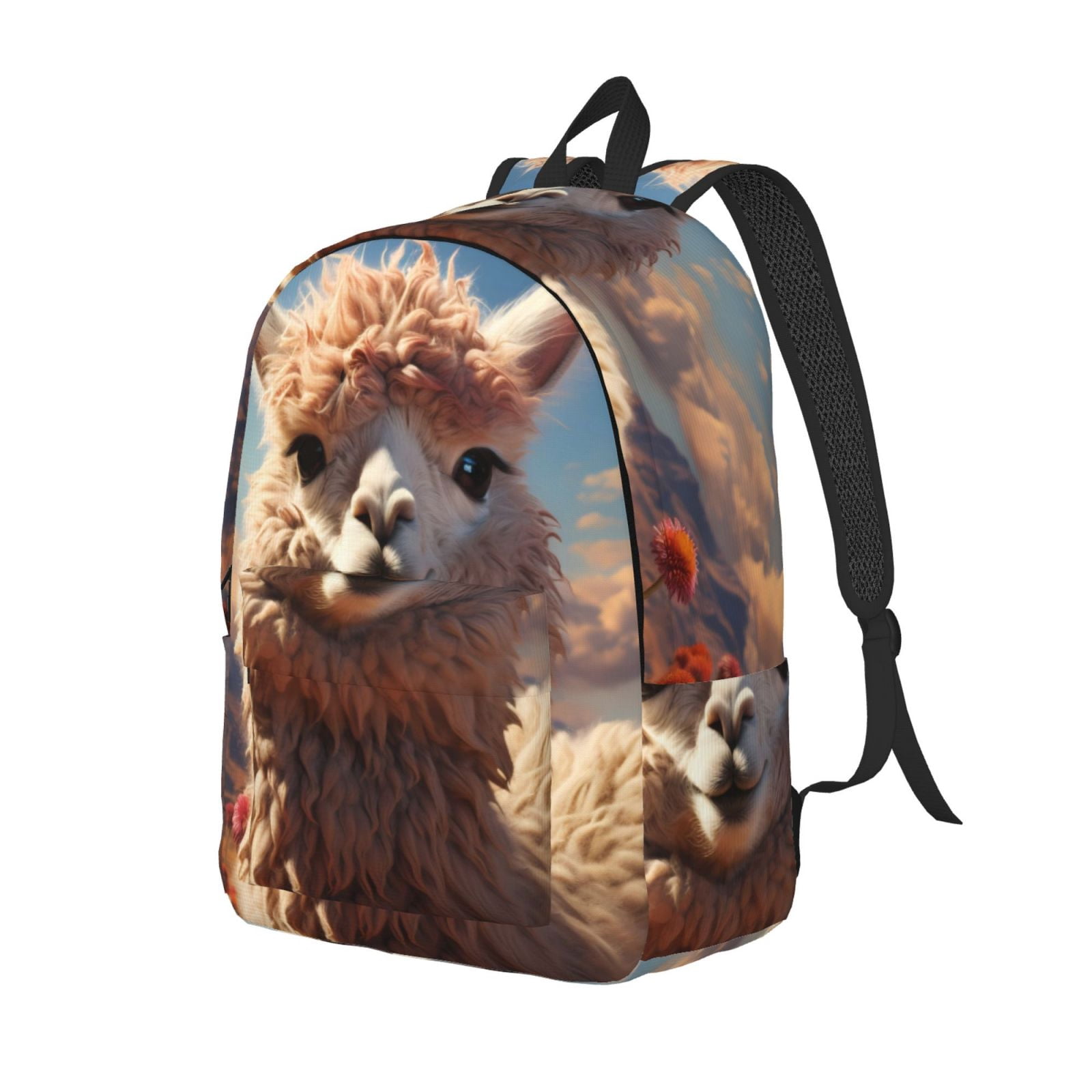 Yiaed Fluffy Alpaca Mountain Meadow Print Laptop Backpack Travel Canvas ...