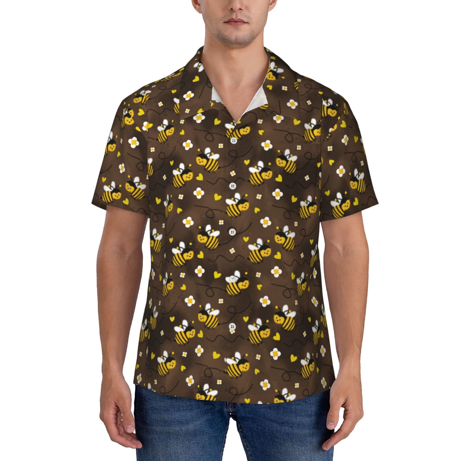 Yiaed Flying Furry Honey Bees Print Hawaiian Shirt for Men Short Sleeve Button Down Shirts Beach ...