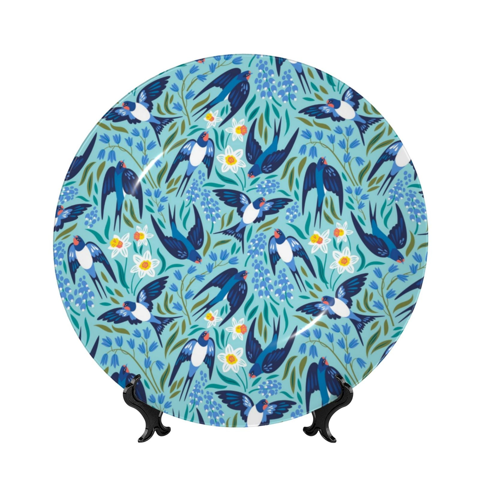 Yiaed Flying Swallows Print Bone China Decorative Plate Ceramic Dinner ...