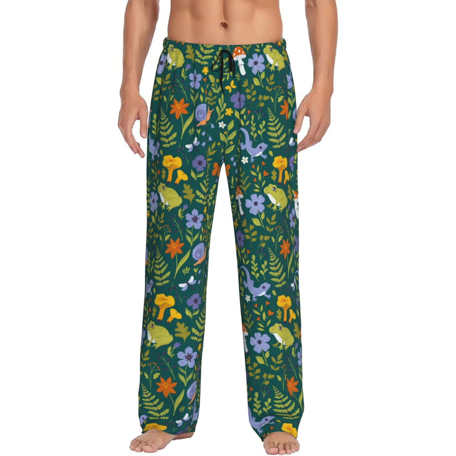 Yiaed Forest Flora And Fauna Print Men's Lounge Pants, Loose PJ Bottoms ...