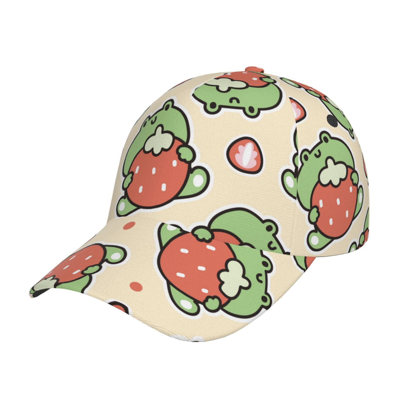 Yiaed Frog Hold Strawberry Print Cap Adjustable Size for Running ...