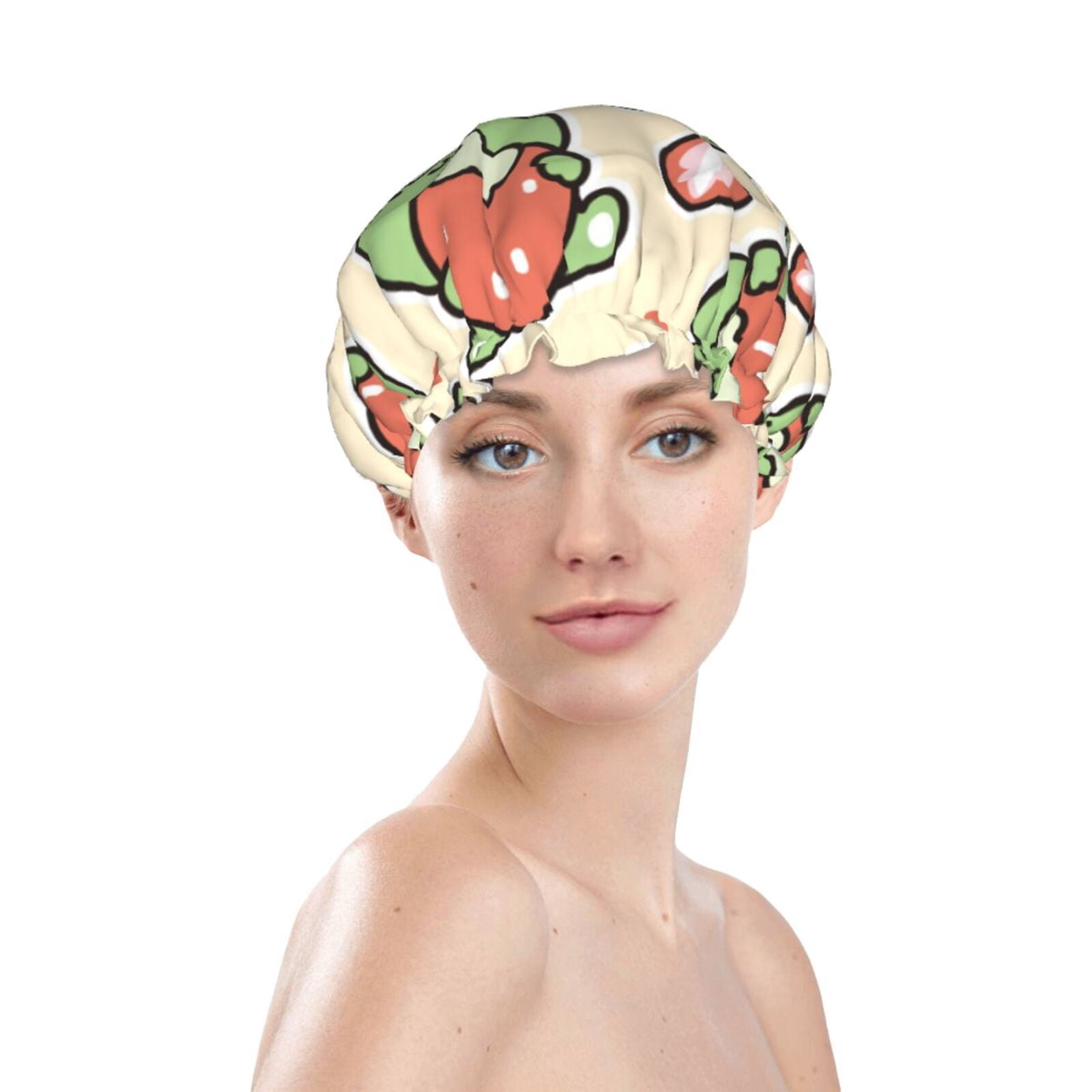Yiaed Frog Hold Strawberry Print Reusable Shower Cap & Bath Cap & Lined ...