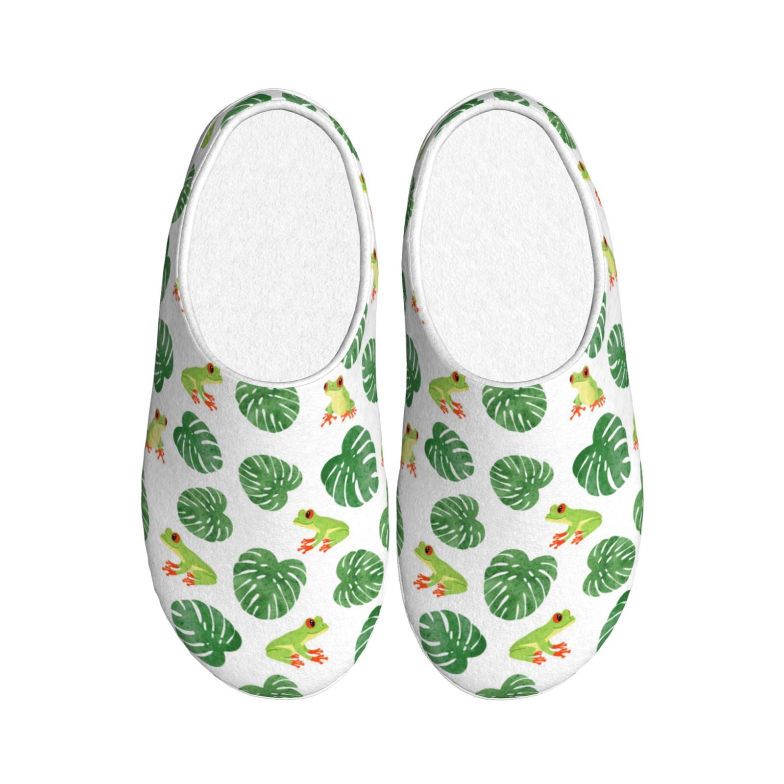 Yiaed Frogs And Tropical Leaves Print Slippers Fuzzy Warm Cozy Slippers ...
