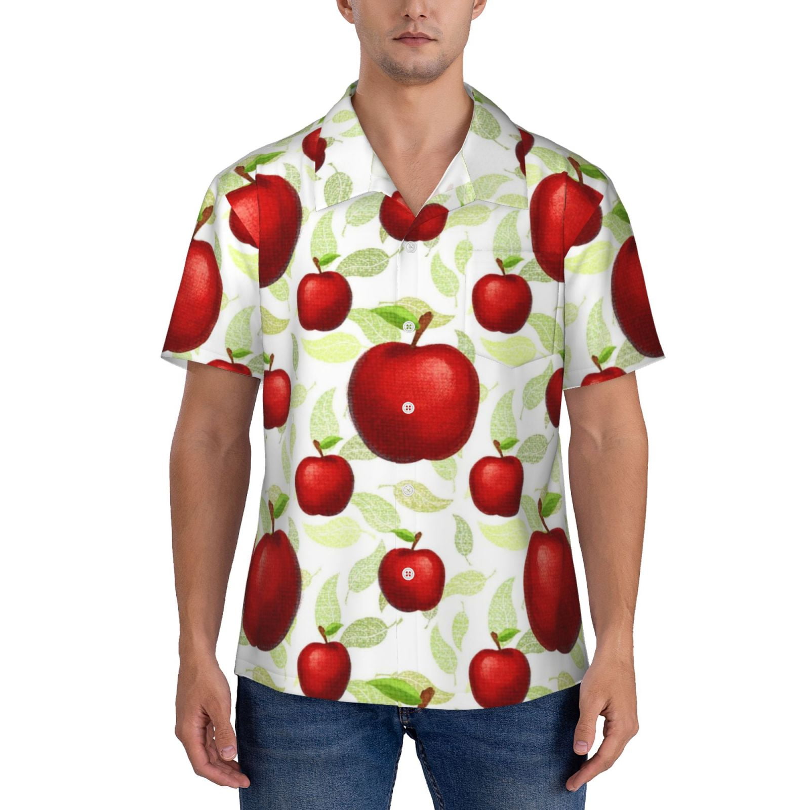 Yiaed Fruit Apples Print Hawaiian Shirt for Men Short Sleeve Button ...