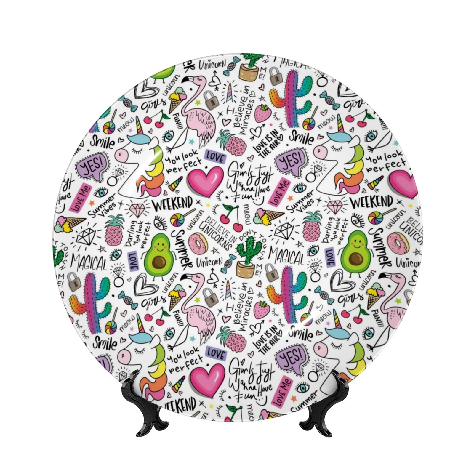 Yiaed Fun Animal with Unicorn Print Bone China Decorative Plate Ceramic ...