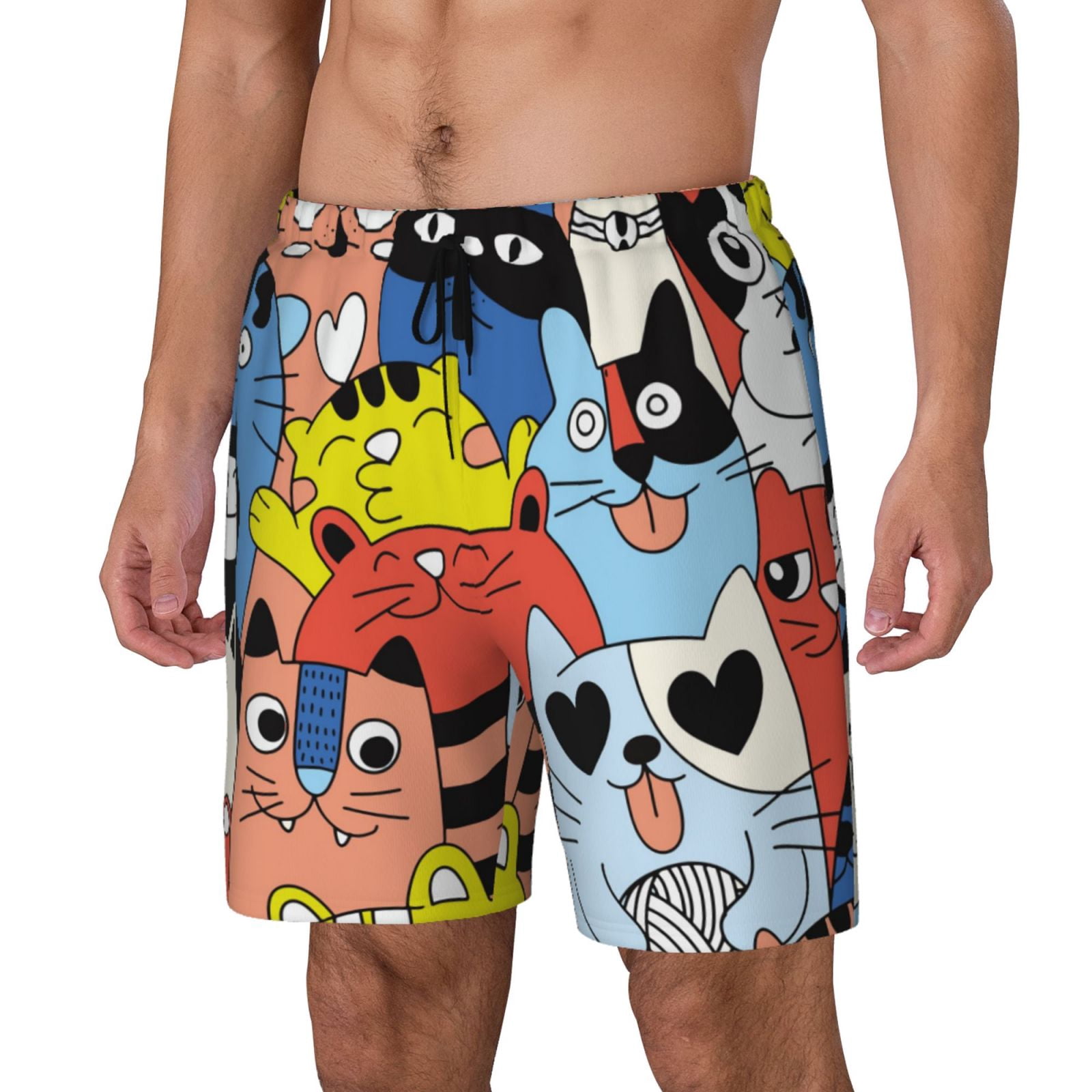 Yiaed Funny Cats Print Mens Swim Trunks Bathing Suit Compression Liner ...