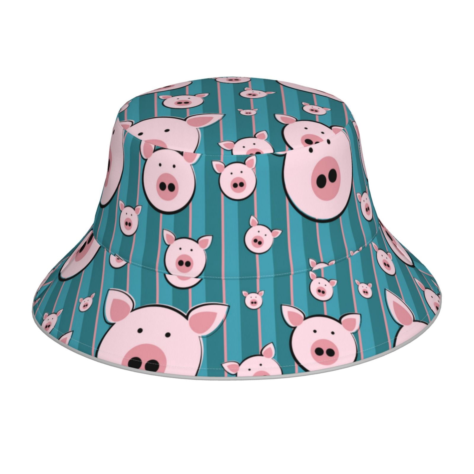 Yiaed Funny Pig Faces Print Reflective Stripe Bucket Hat Unisex Funny ...