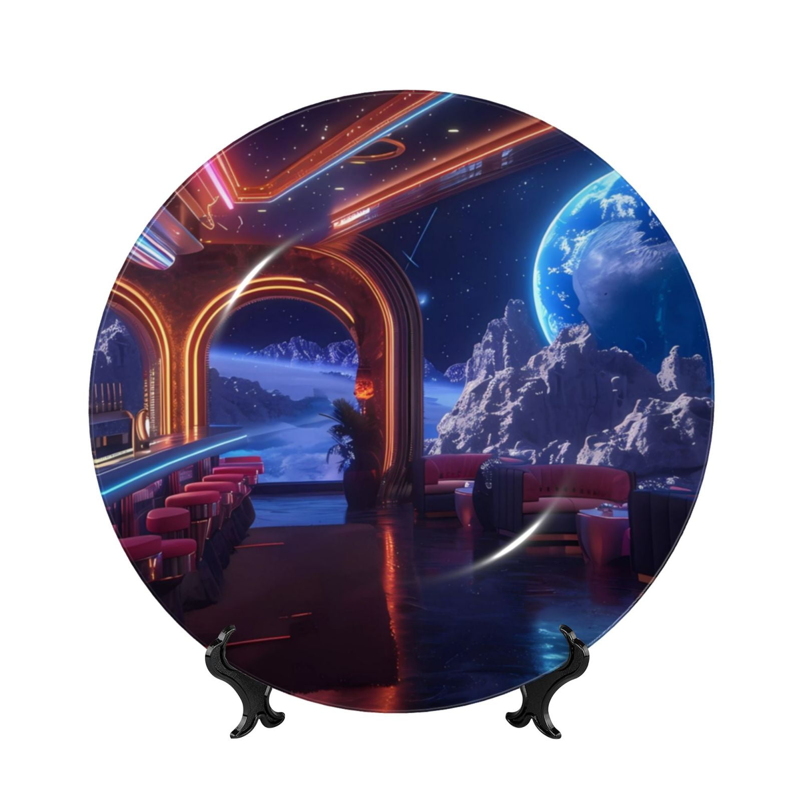Yiaed Futuristic Bar Space View Print Bone China Decorative Plate ...