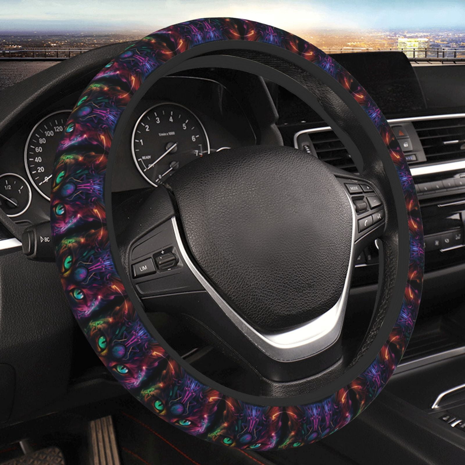Yiaed Futuristic Cat Warrior Steering Wheel Cover,Universal 15 Inch ...
