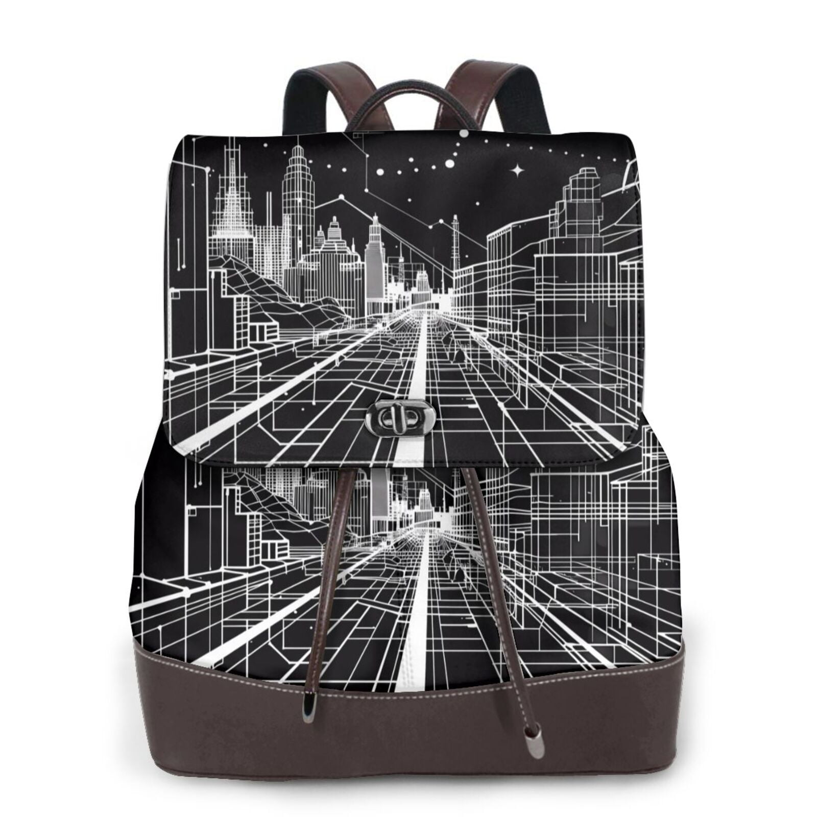 Yiaed Futuristic Moonlit Cityscape Print Laptop Backpack for Women Slim ...