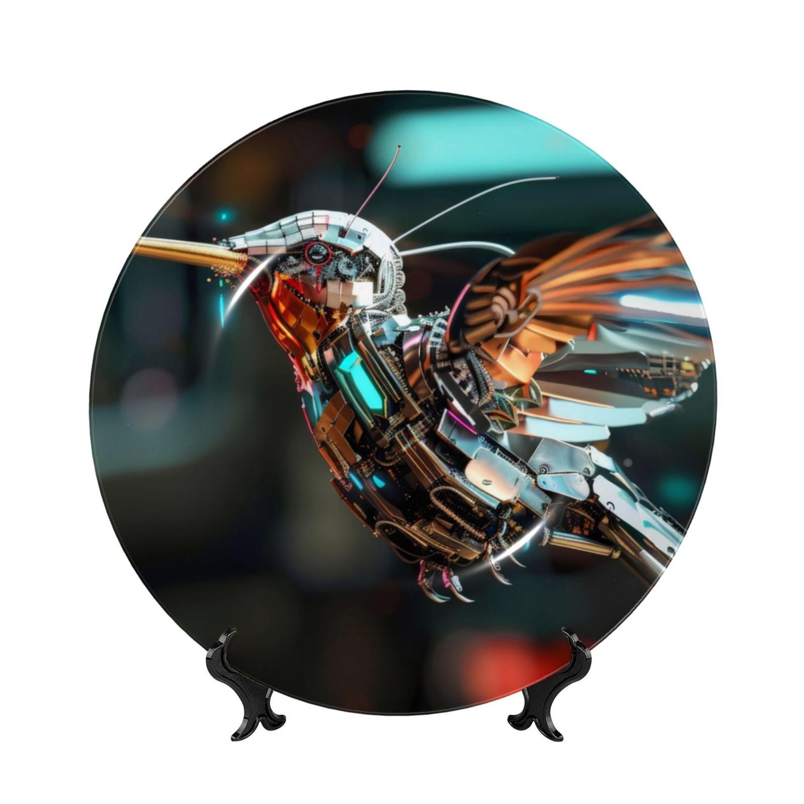 Yiaed Futuristic Robot Hummingbird Print Bone China Decorative Plate ...
