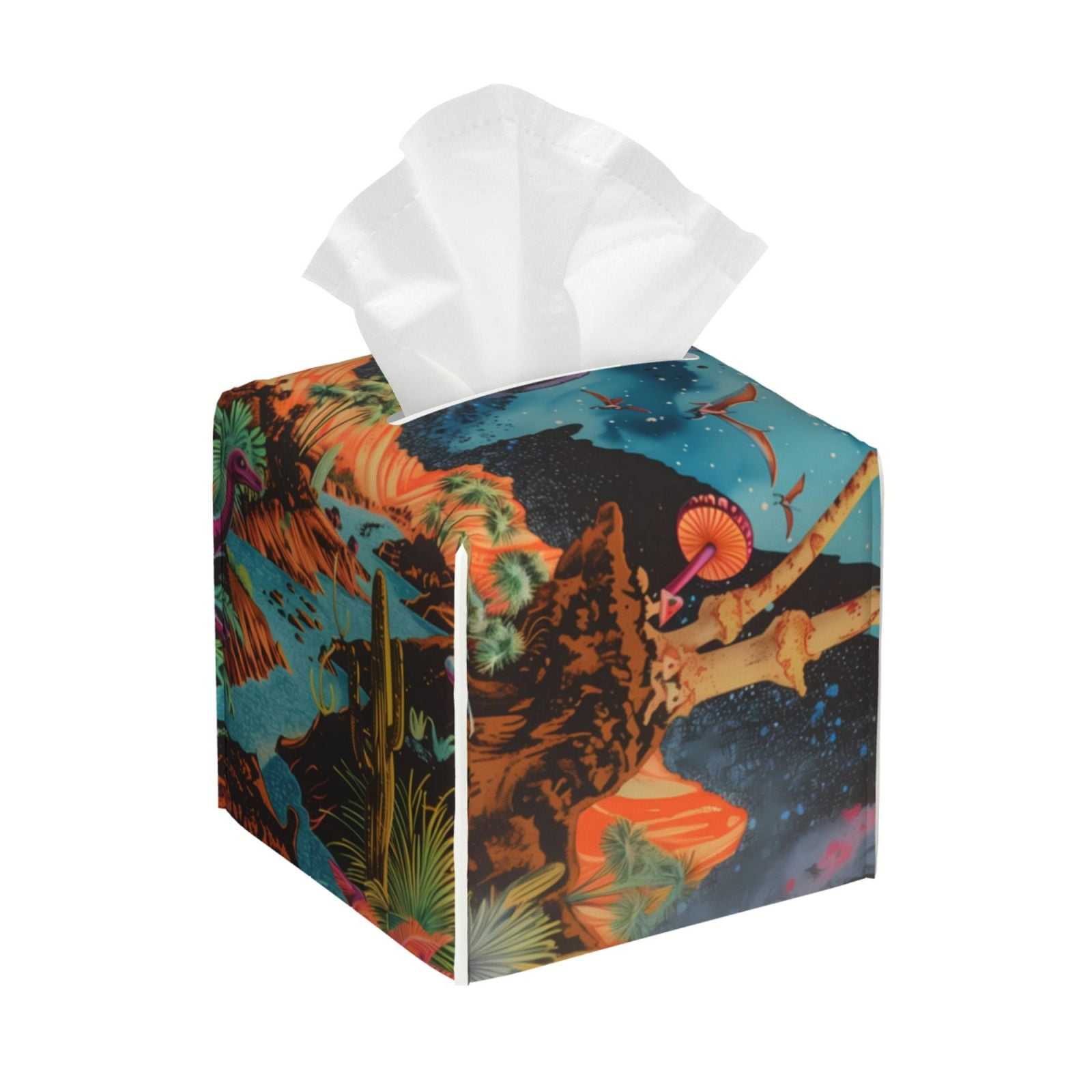 Yiaed Galactic Jungle Dinosaurs Print Tissue Box Cover, PU Leather ...