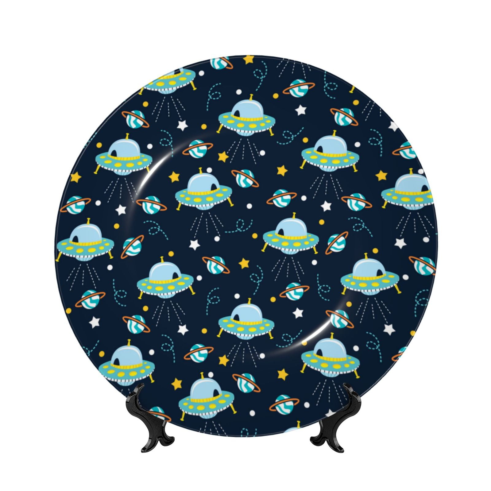 Yiaed Galaxy With Ufo Print Bone China Decorative Plate Ceramic Dinner ...