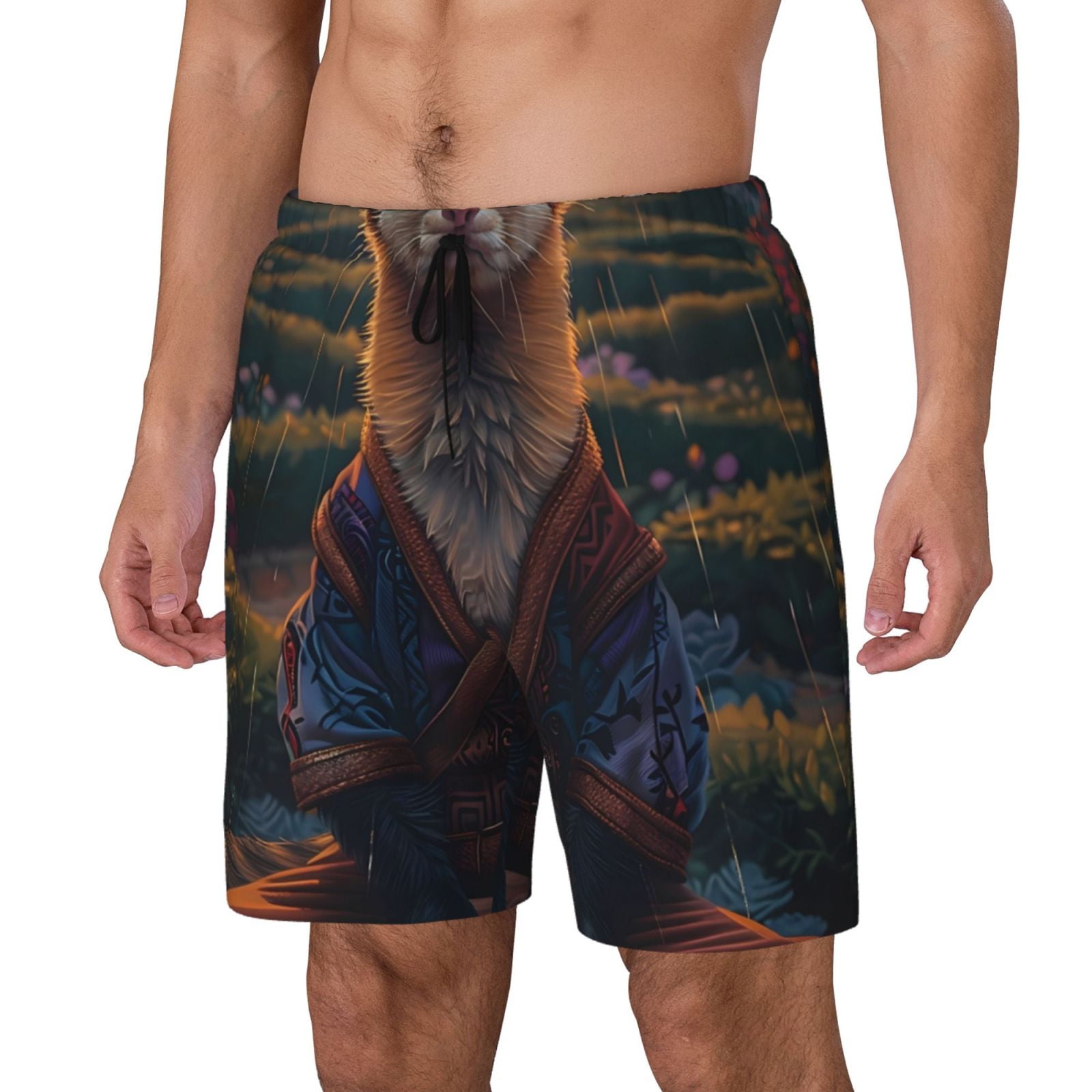 Yiaed Garden Meditating Weasel Print Mens Swim Trunks Bathing Suit ...