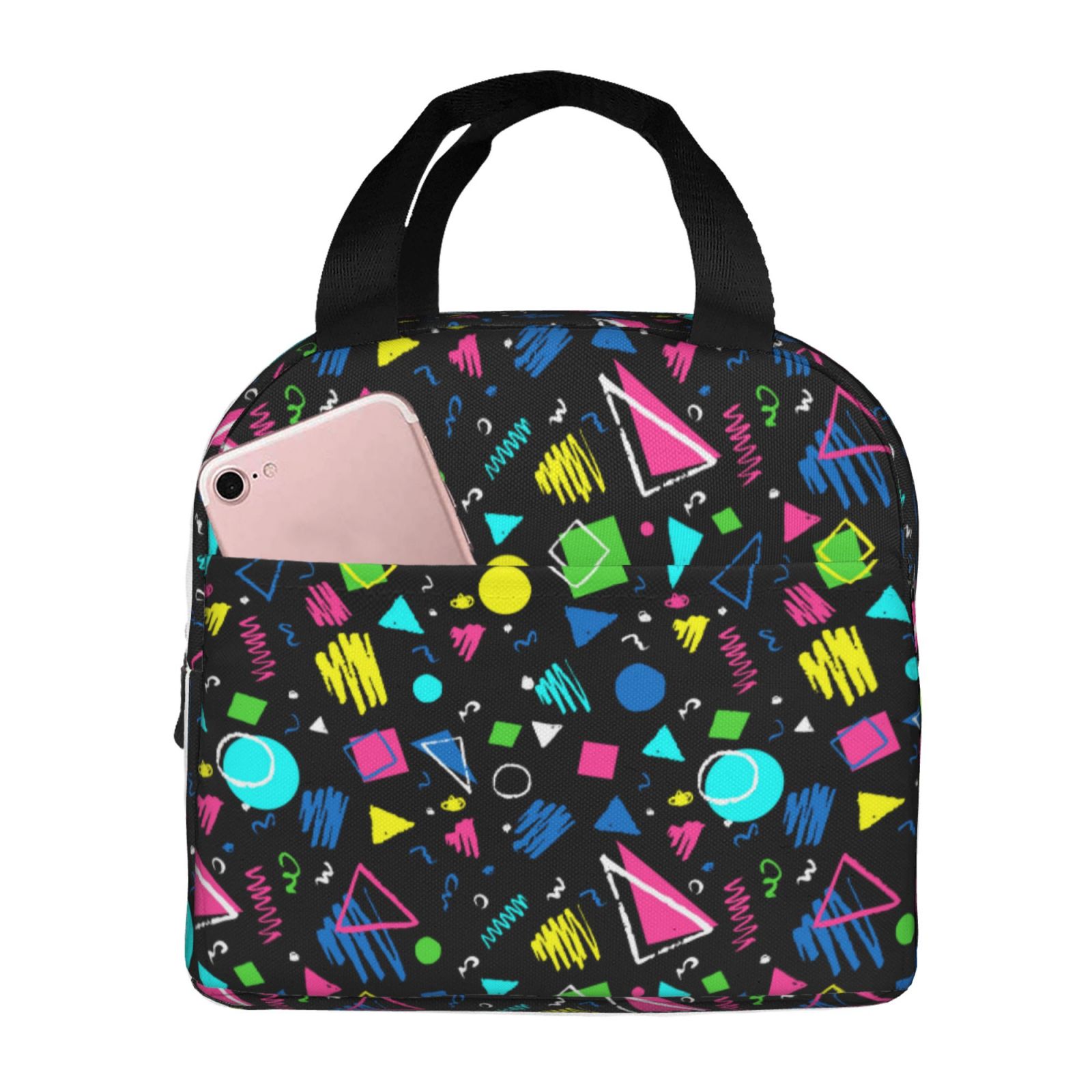 Yiaed Geometric 1980s Styled Print Insulated Lunch Bag Reusable Cute ...