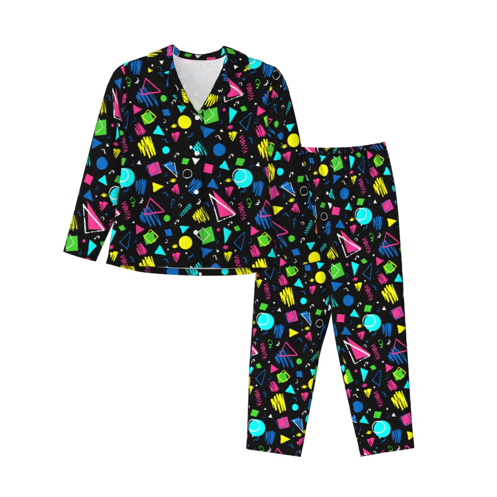 Yiaed Geometric 1980s Styled Print Pajamas Women's Long Sleeve ...