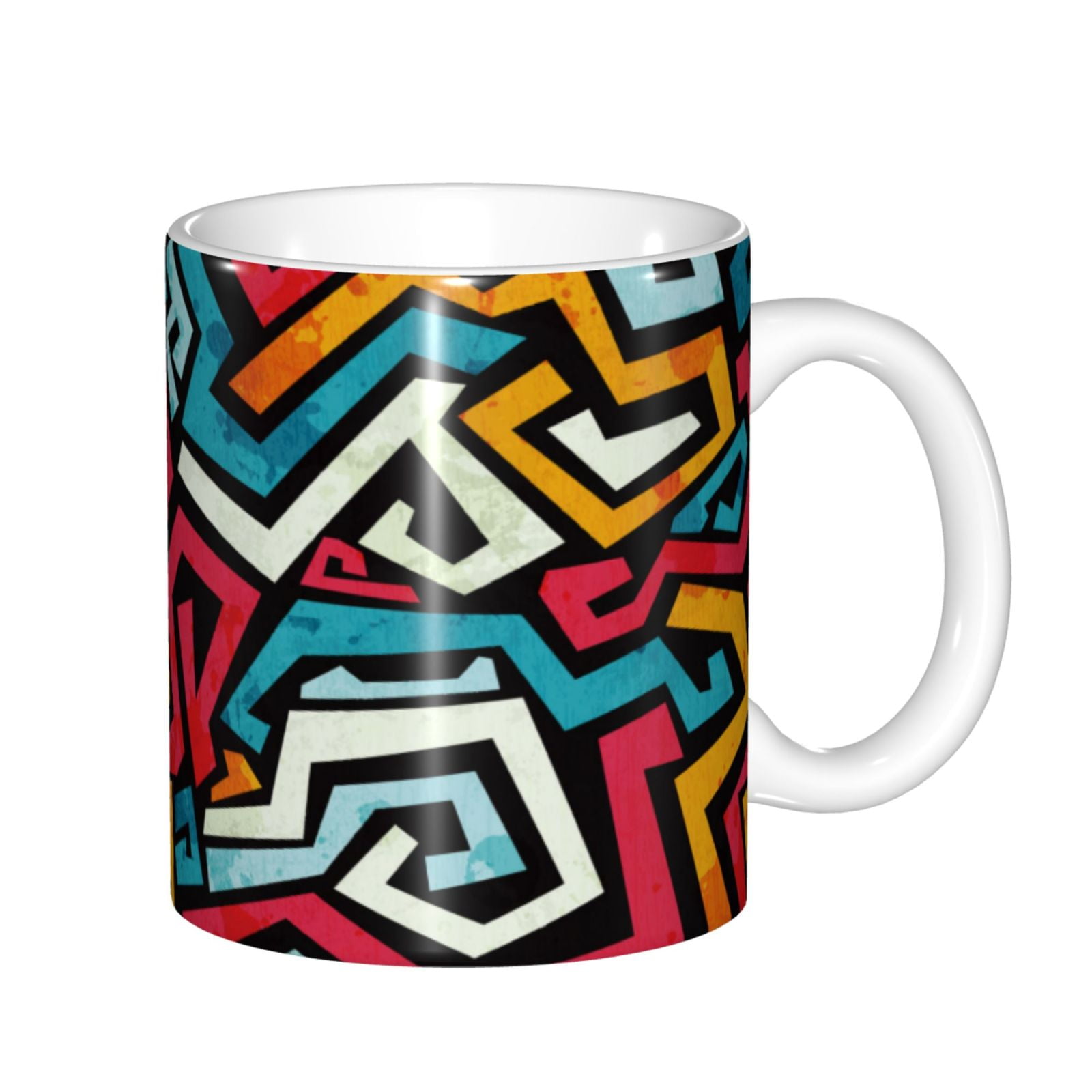 Yiaed Geometry Print Ceramics Coffee,Large Handle Design,Extra Large ...