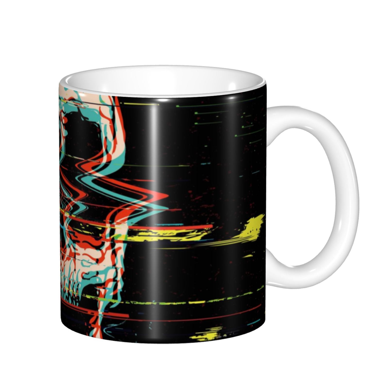 Yiaed Glitch Screaming Skull Print Ceramics Coffee,Large Handle Design ...