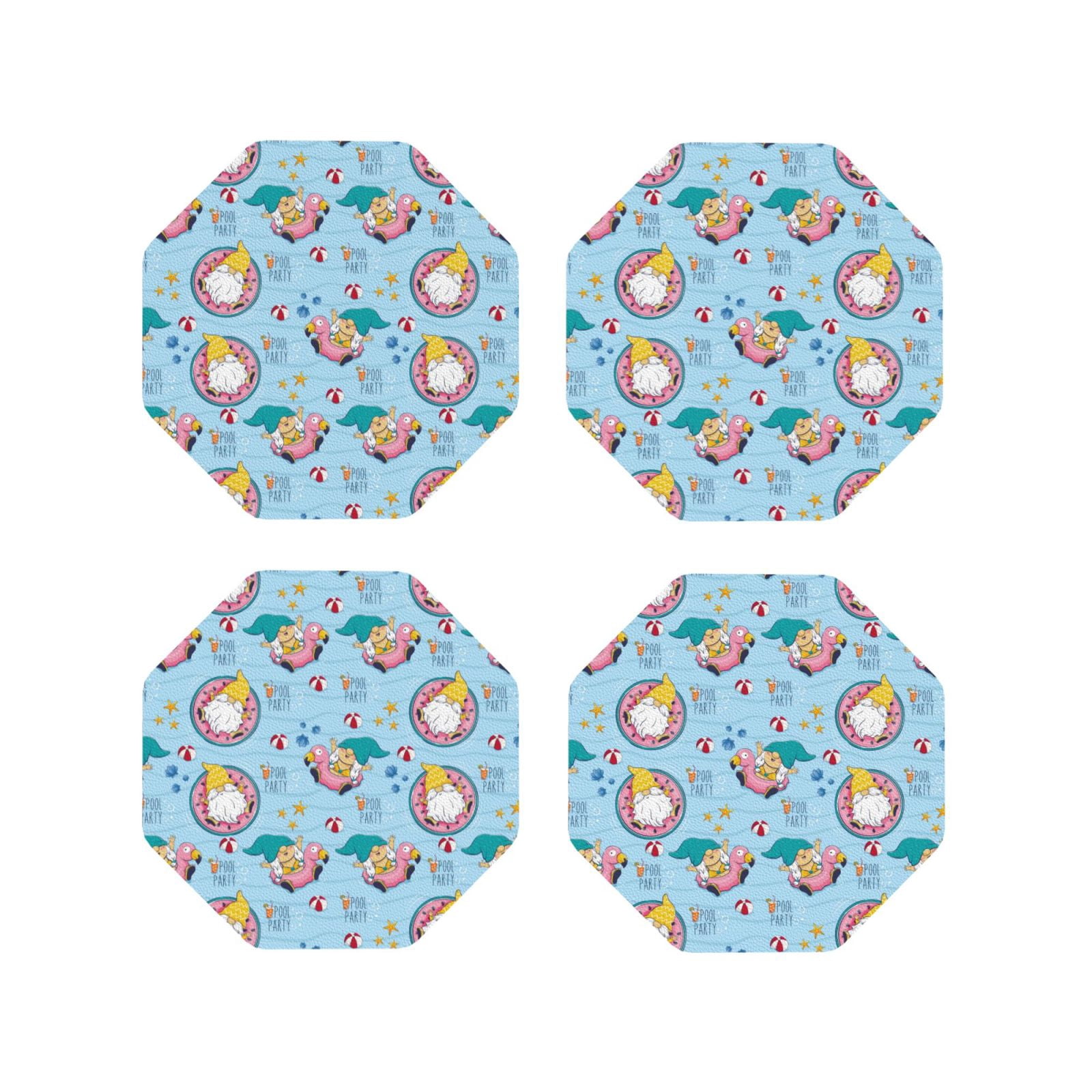 Yiaed Gnome Pool Party Print Leather Coasters for Drinks - Cup Coasters ...