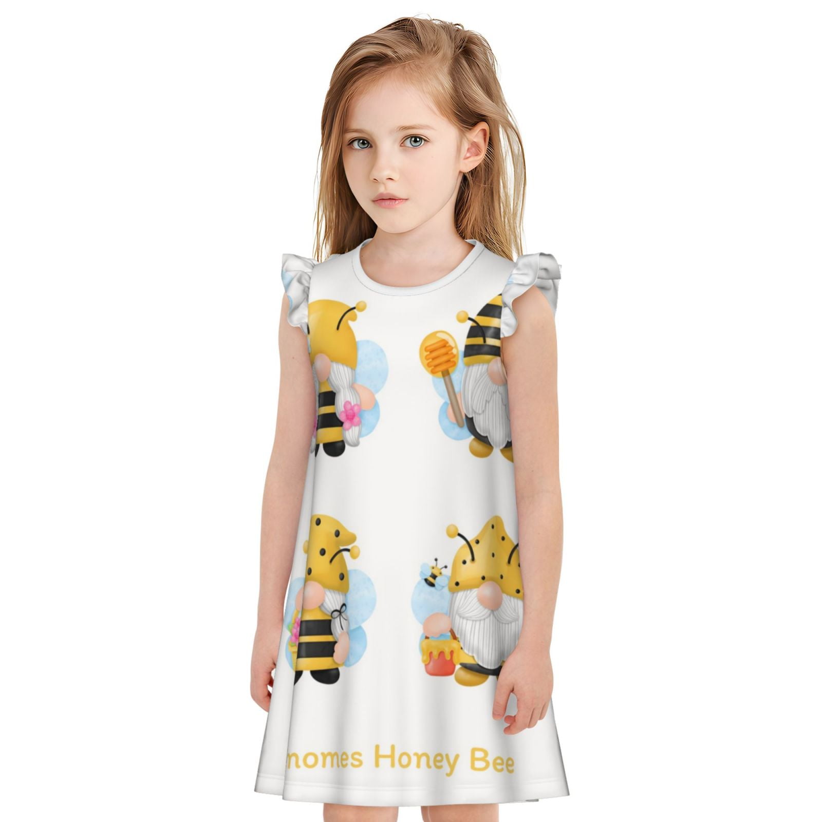 Yiaed Gnomes Honey Bee Print Girls Nightgowns, Princess Pajama Dresses ...