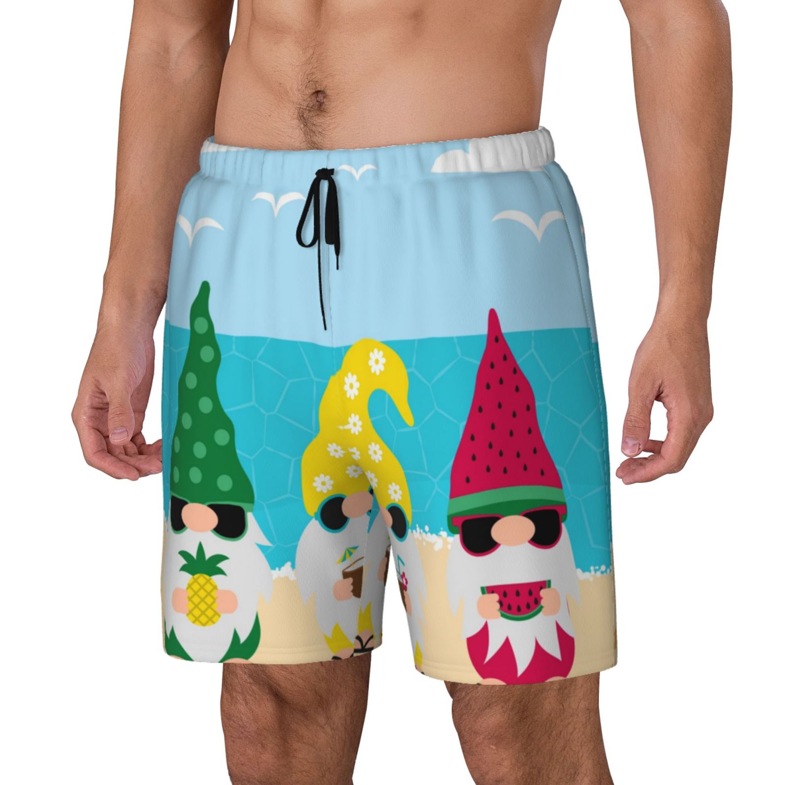 Yiaed Gnomes On The Beach Print Mens Swim Trunks Bathing Suit ...