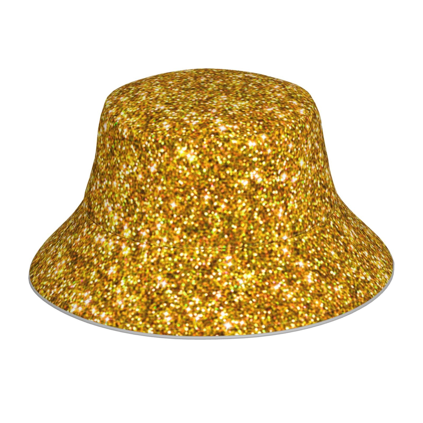 Yiaed Gold Glitter Print Reflective Stripe Bucket Hat Unisex Funny ...