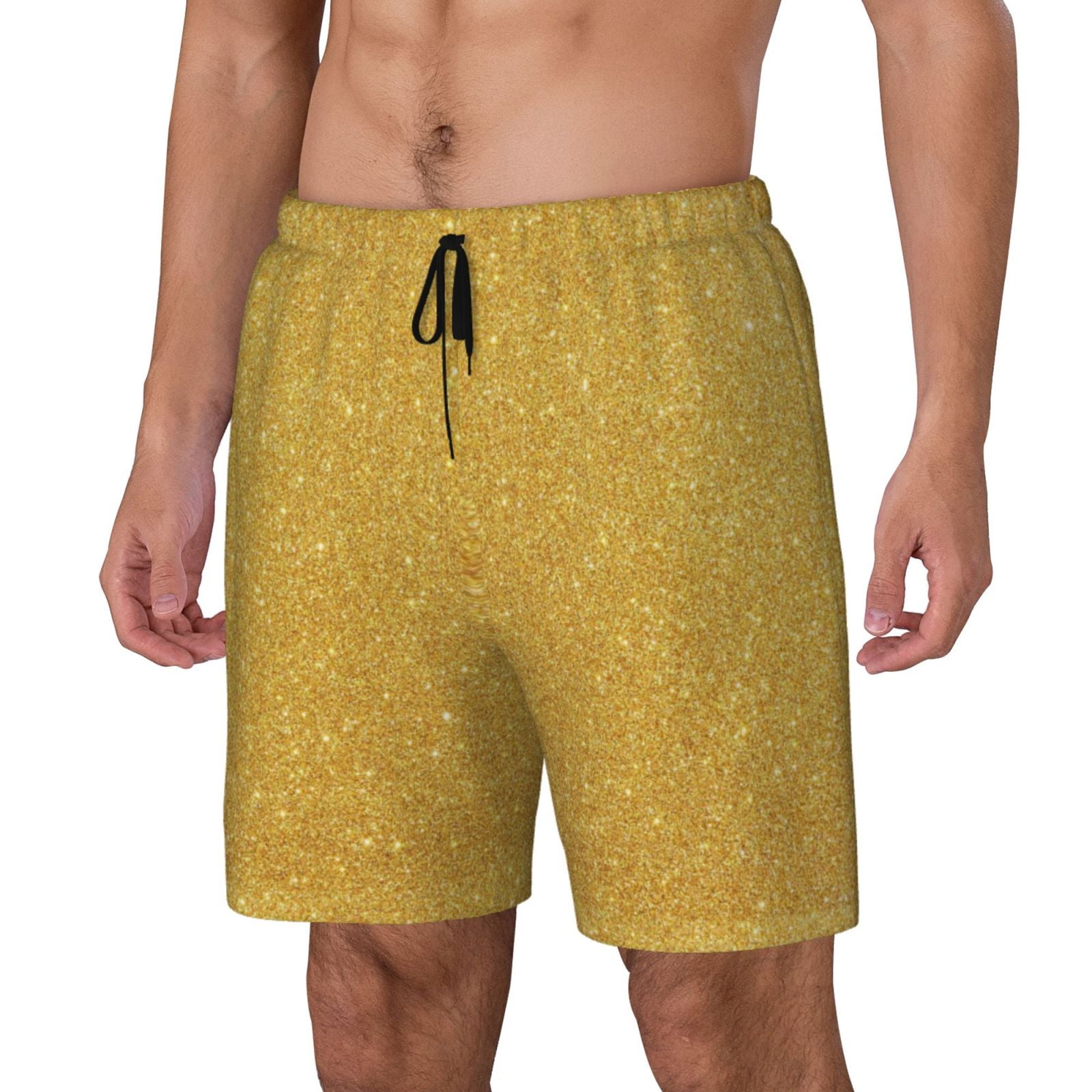 Yiaed Gold Shiny Print Mens Swim Trunks Bathing Suit Compression Liner ...