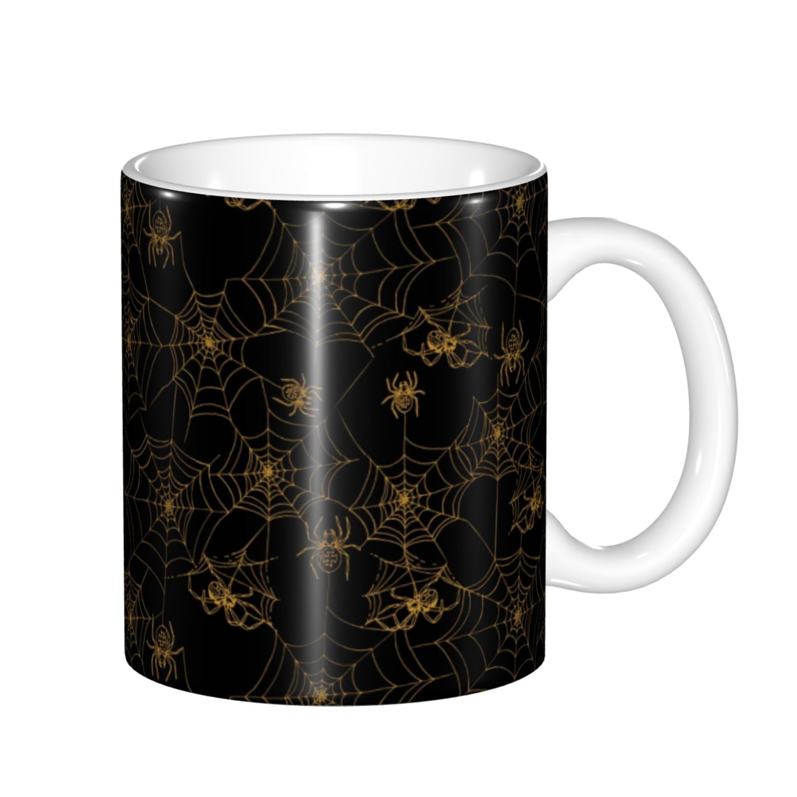 Yiaed Gold Spiders And Cobwebs Print Ceramics Coffee,Large Handle ...