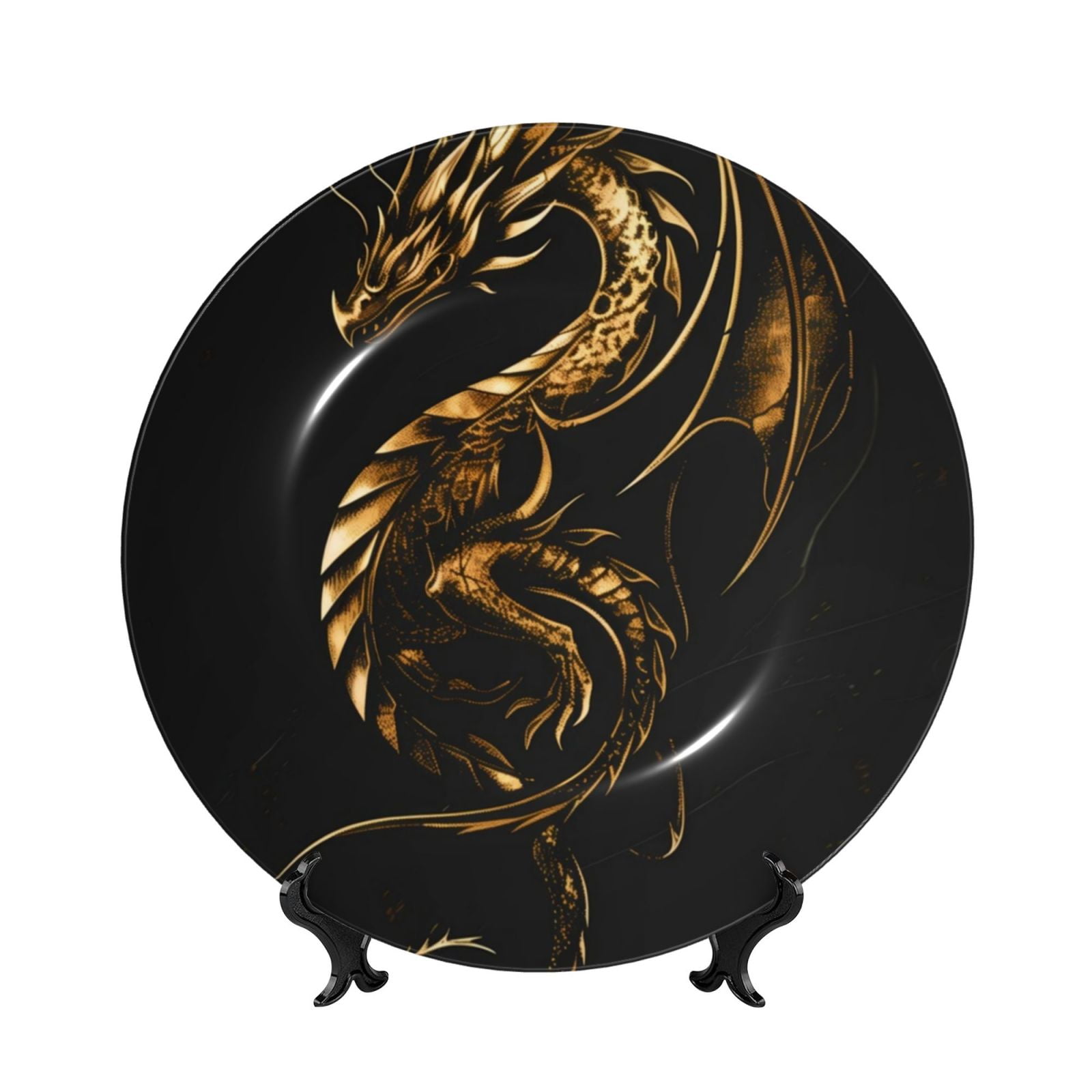 Yiaed Golden Dragon Tattoo Art Print Bone China Decorative Plate ...
