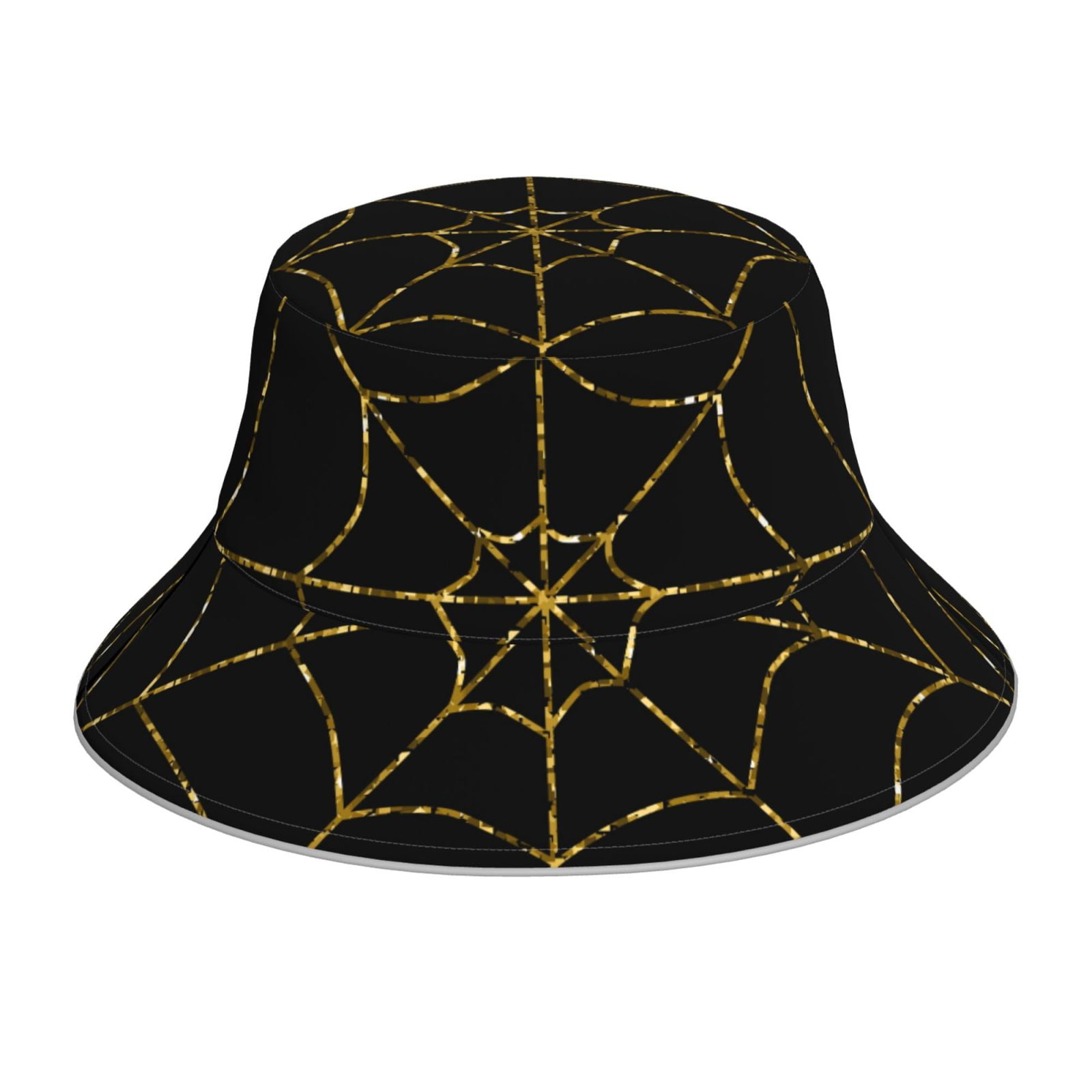 Yiaed Golden Spider Web Print Reflective Stripe Bucket Hat Unisex Funny ...
