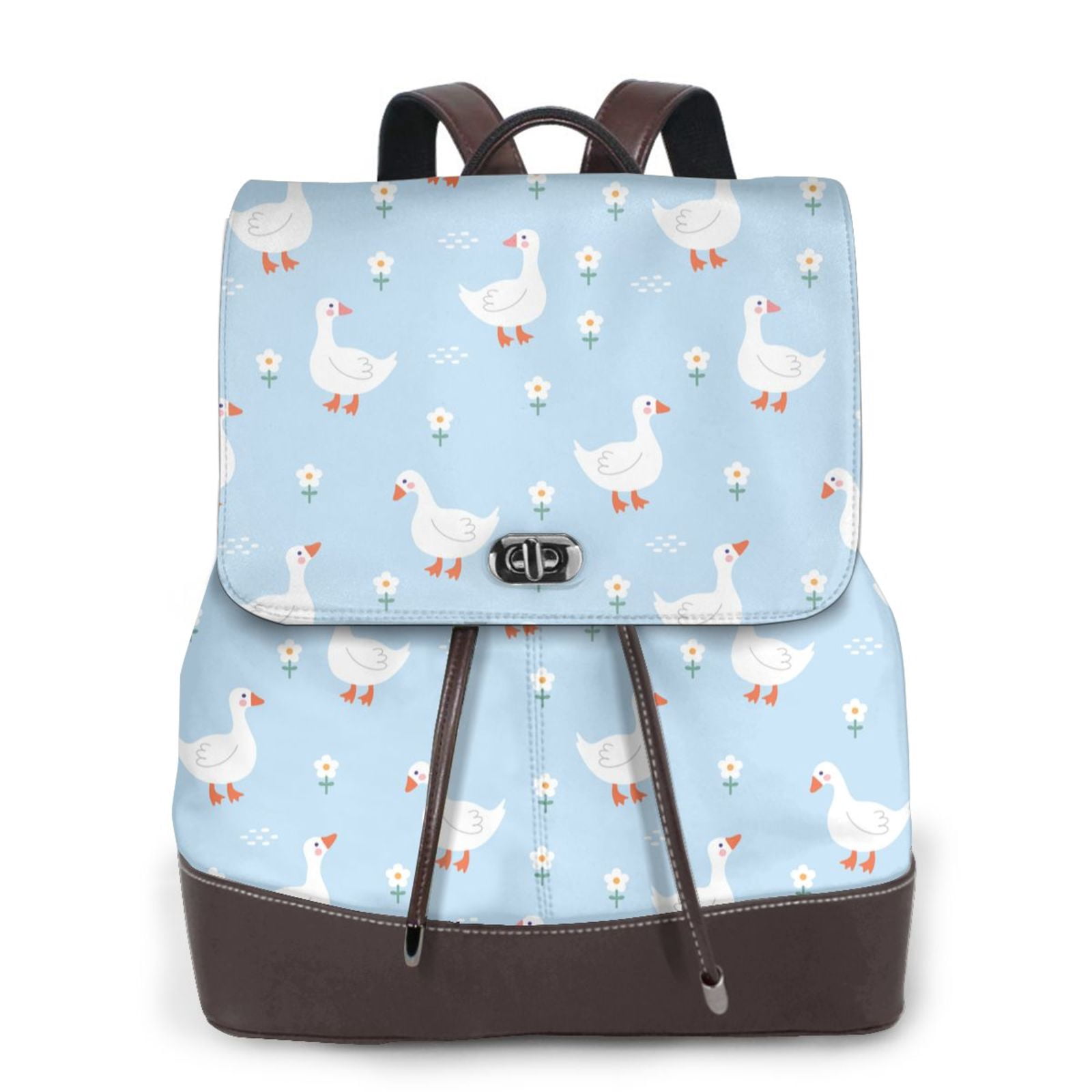 Yiaed Goose White Flowers Print Laptop Backpack for Women Slim Computer ...