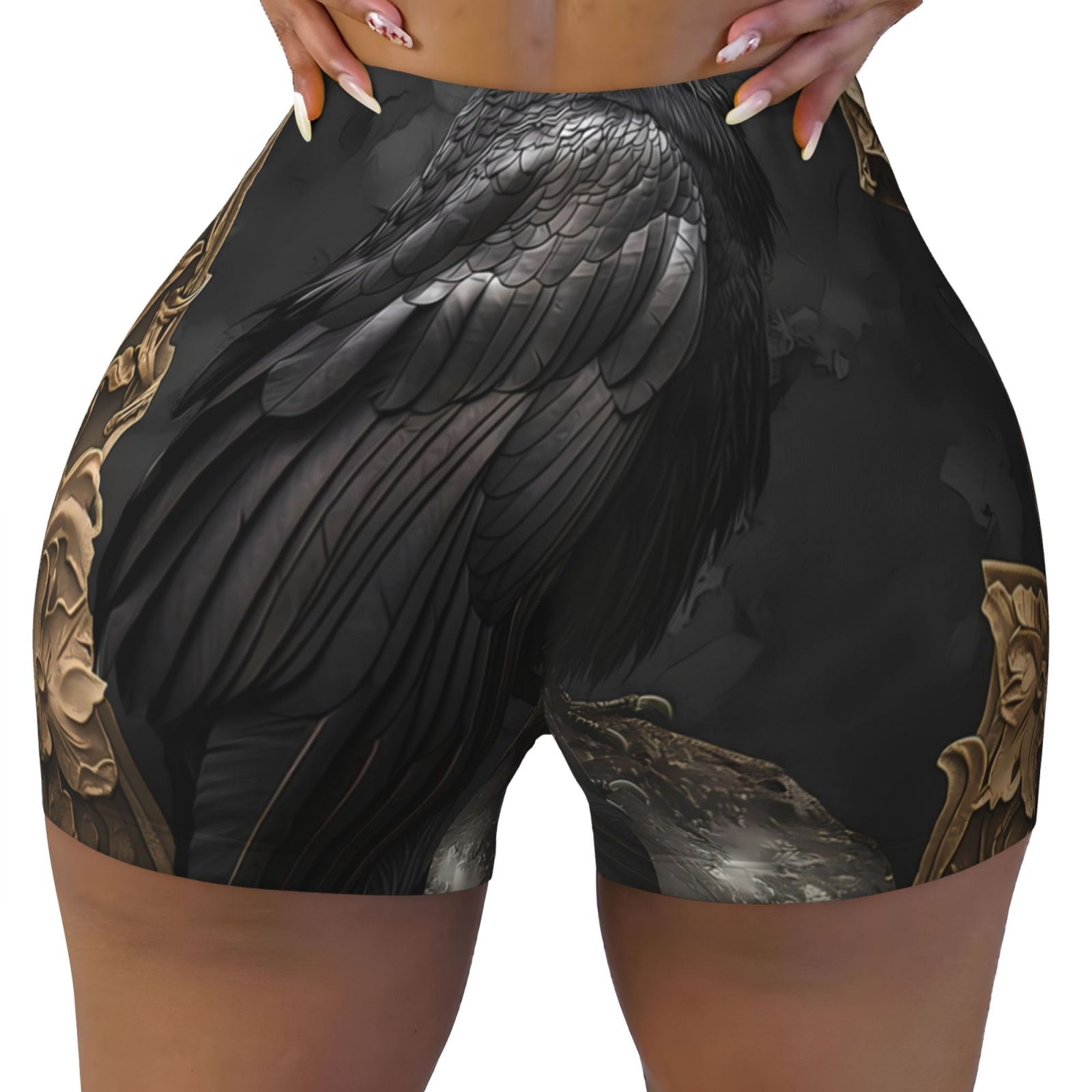 Yiaed Gothic Raven Portrait Print Women's Athletic Shorts Running ...